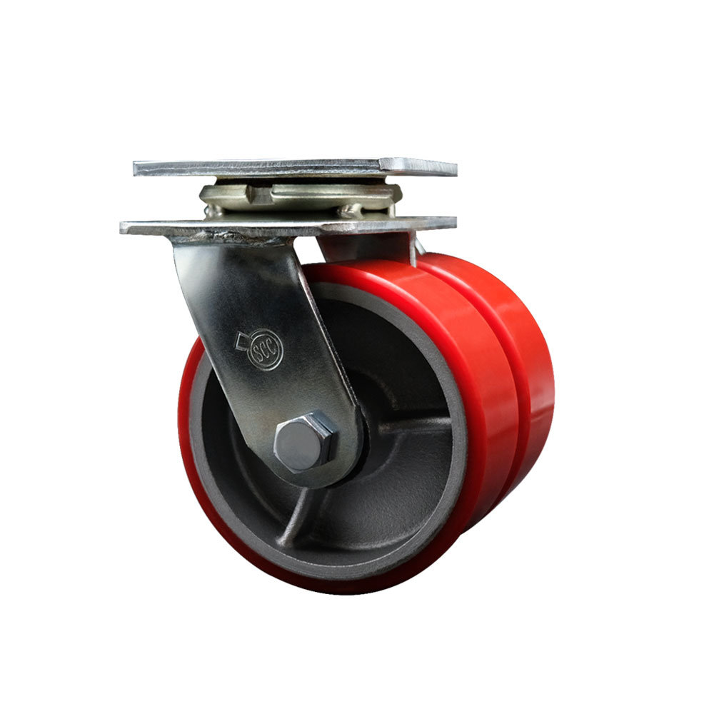 Service Caster 5 Inch Dual Red Poly on Cast Iron Wheels Swivel Caster ...