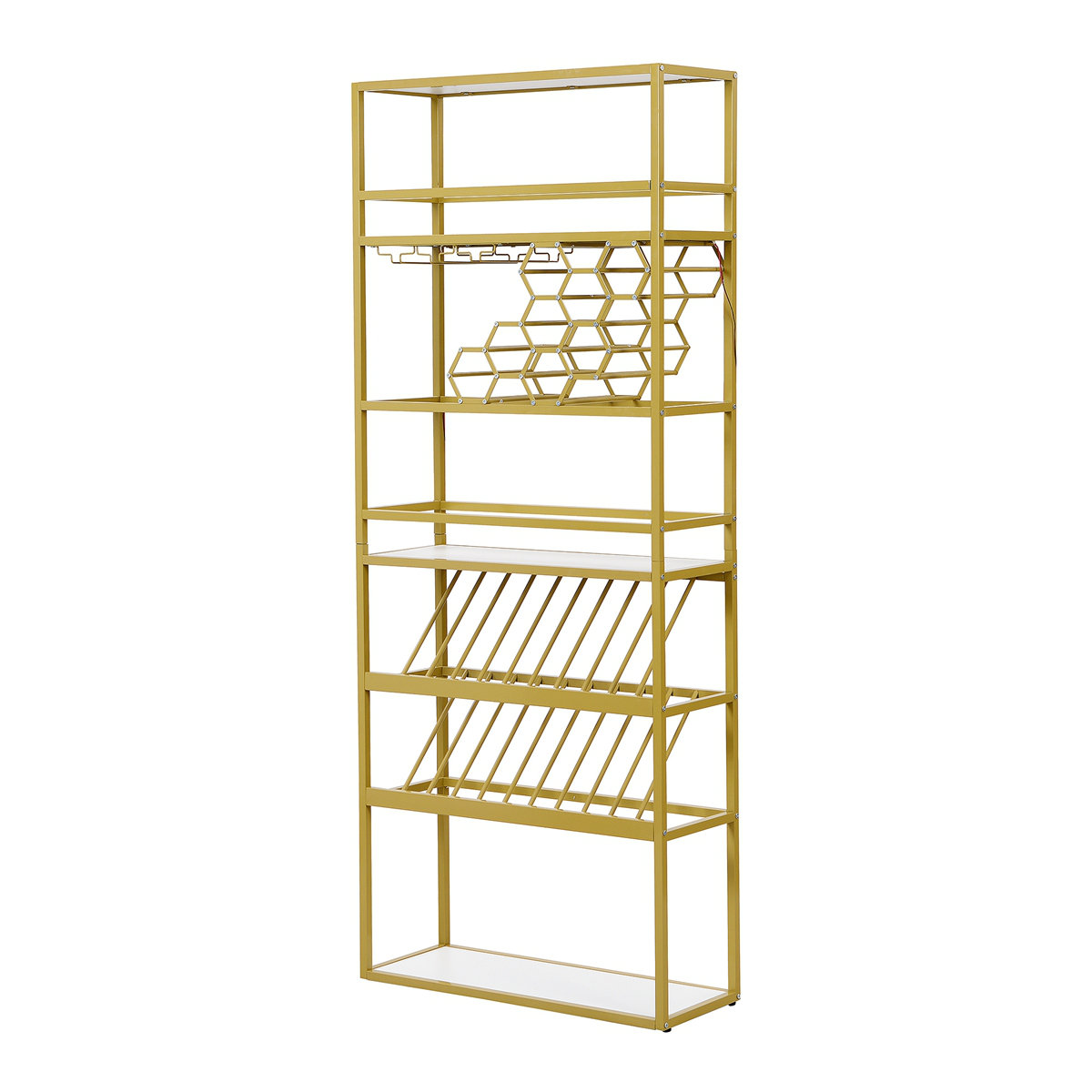 17 Stories LED Golden Tall Wine Rack Freestanding Floor, 7-Tier Wine ...