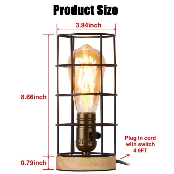 17 Stories Industiral Table Lamp With Wood Base Small Desk Lamp For ...