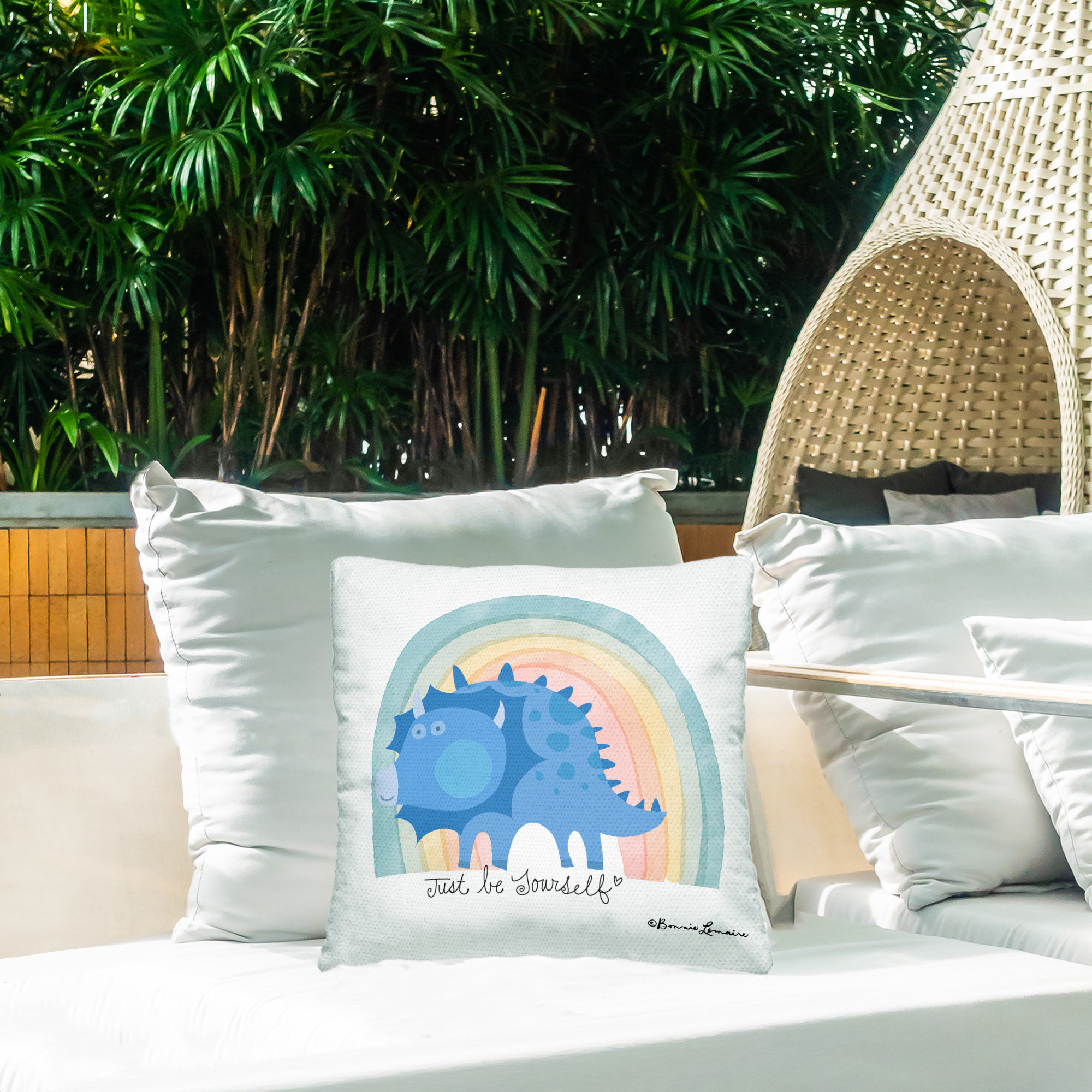 Stupell Industries Be Yourself Dinosaur Printed Outdoor Throw Pillow ...