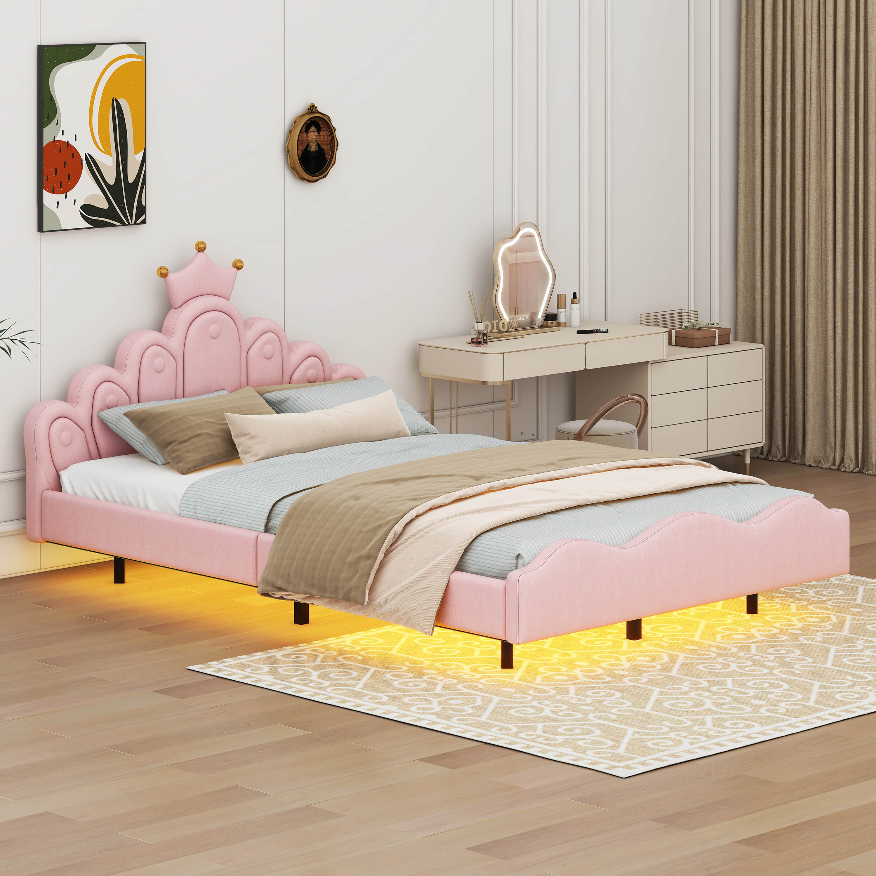 Gemma Violet Amatia Full size crown-shaped princess bed, soft PU ...