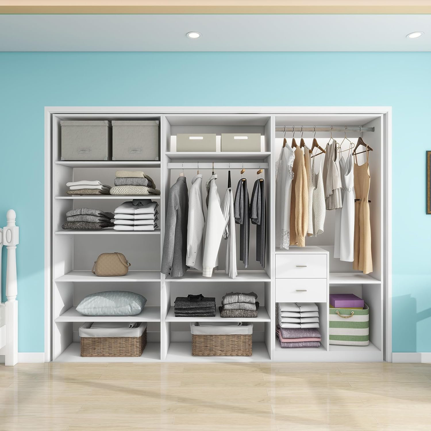 Latitude Run® Closet System , Wood Modual Closet Organizer with 2 ...