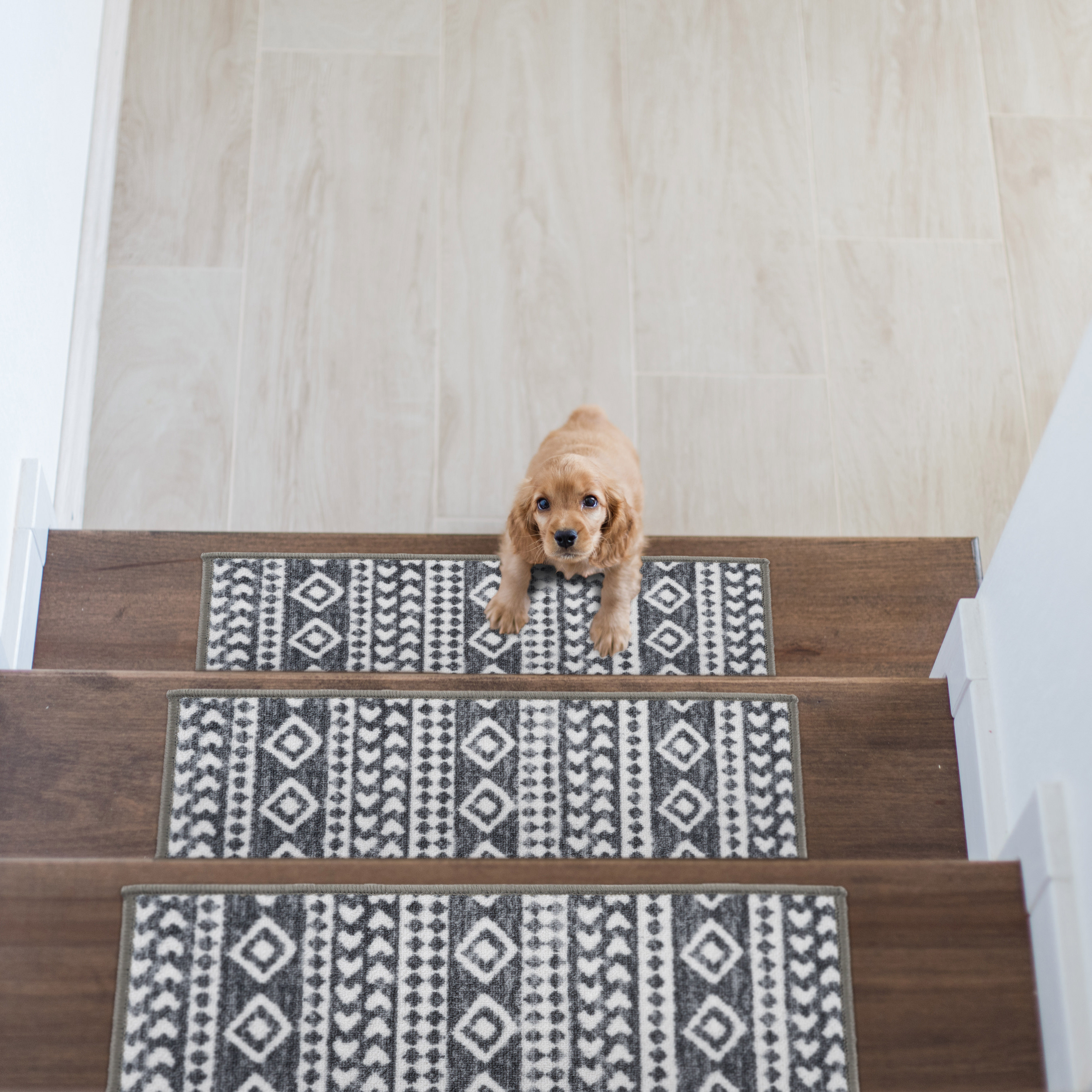 Dakota Fields Bohemian Geometric Machine Washable Gray/Ivory Stair ...