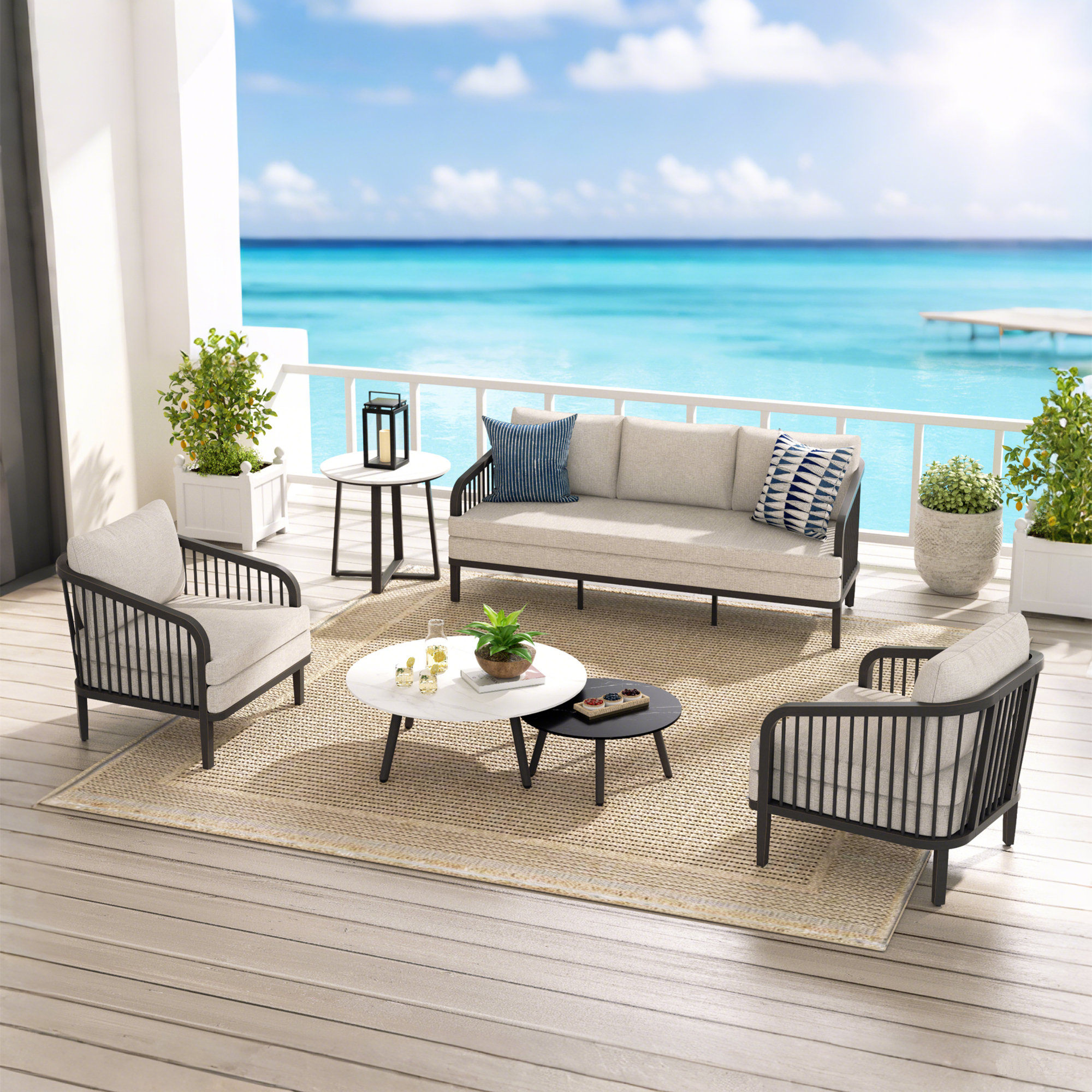 Peak Home Furnishings Asheville Patio Aluminum 5 Person Conversation ...