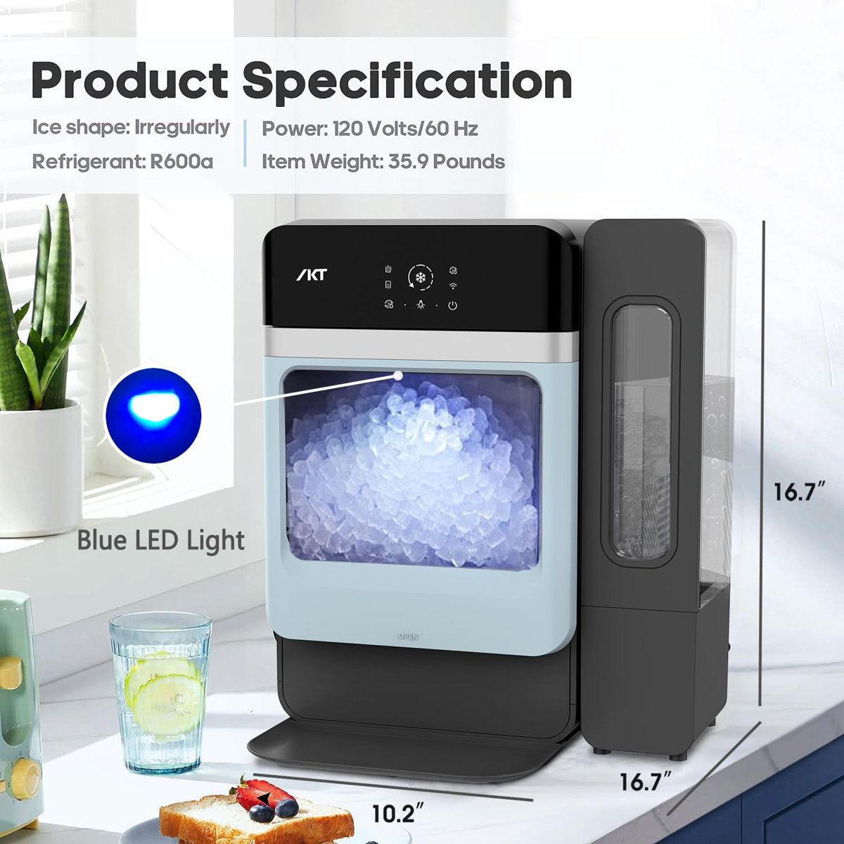 Ikt Countertop Nugget Ice Maker With Side Water Tank Self-cleaning Led ...