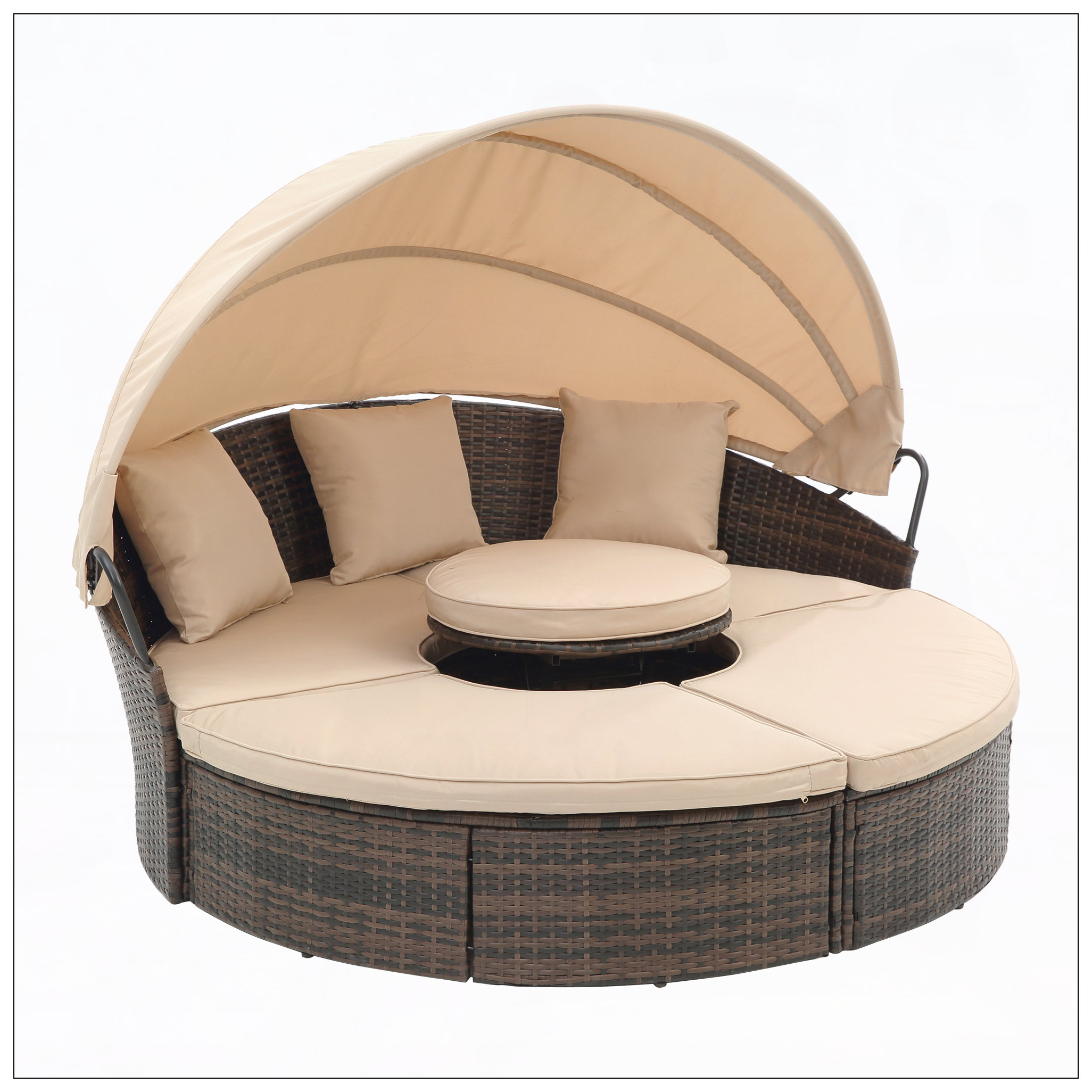 Latitude Run® Outdoor Rattan Round Sofa Bed with Canopy | Wayfair