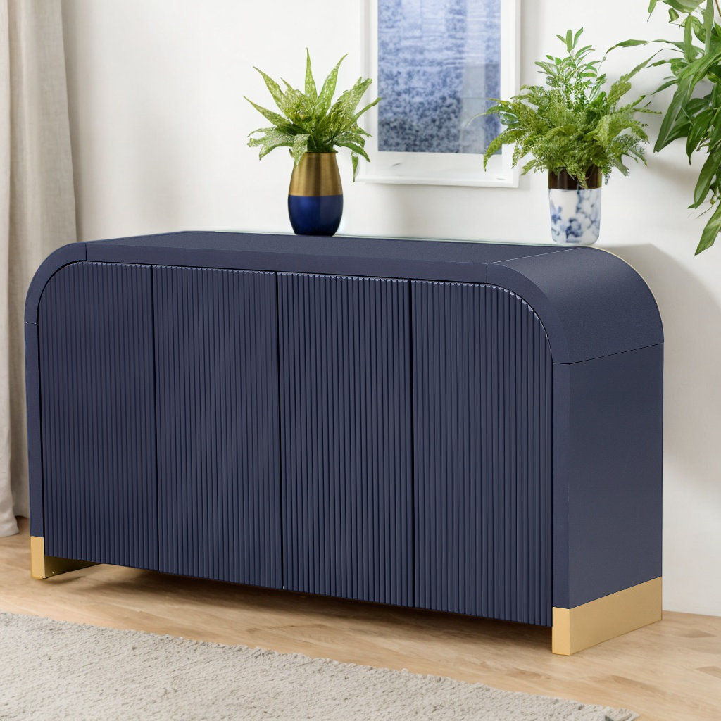 Mercer41 Curved Corner Wavy Panel Cabinet With Adjustable Shelves And ...