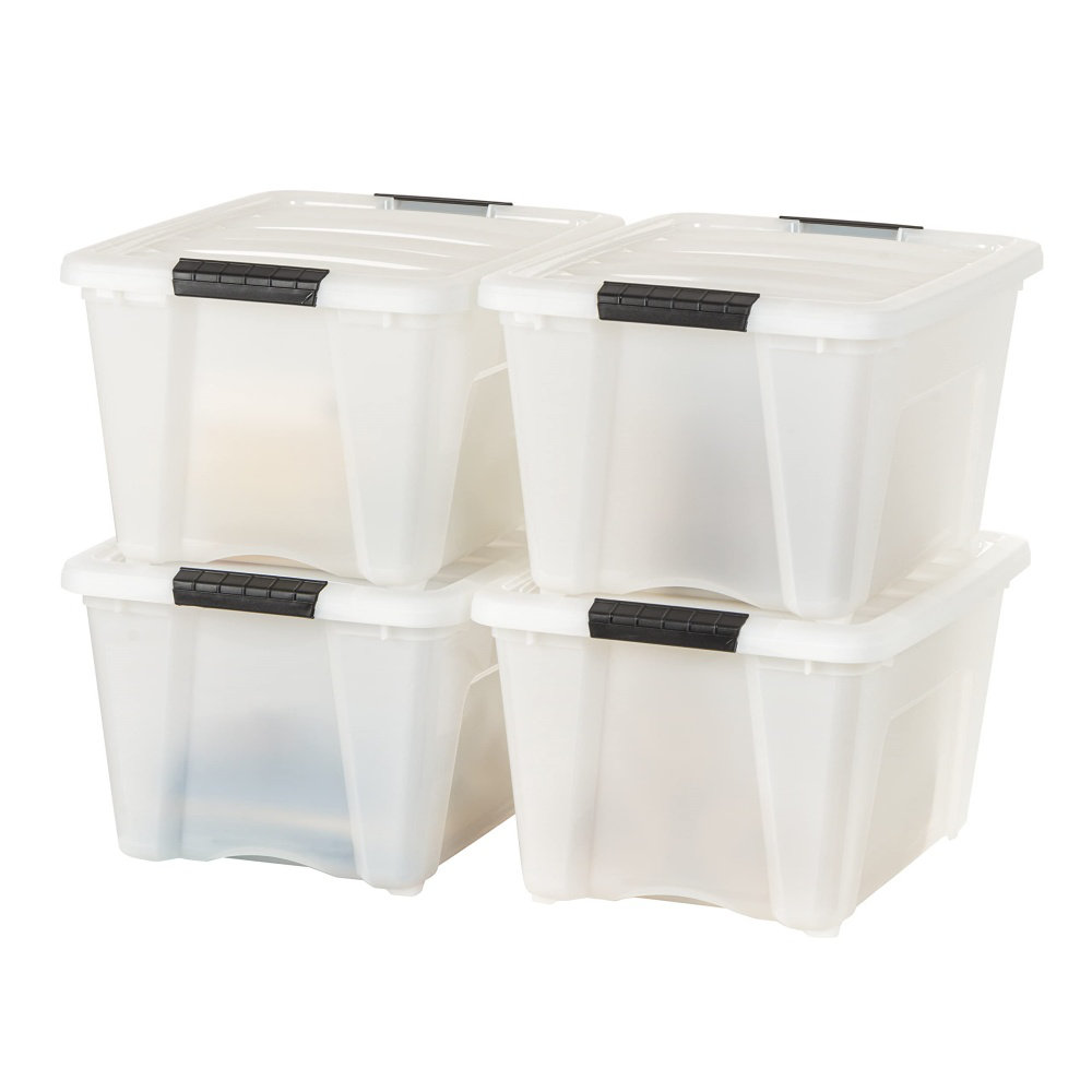 Orren Ellis Stacked plastic storage boxes with LIDS, 4 packs - locking ...