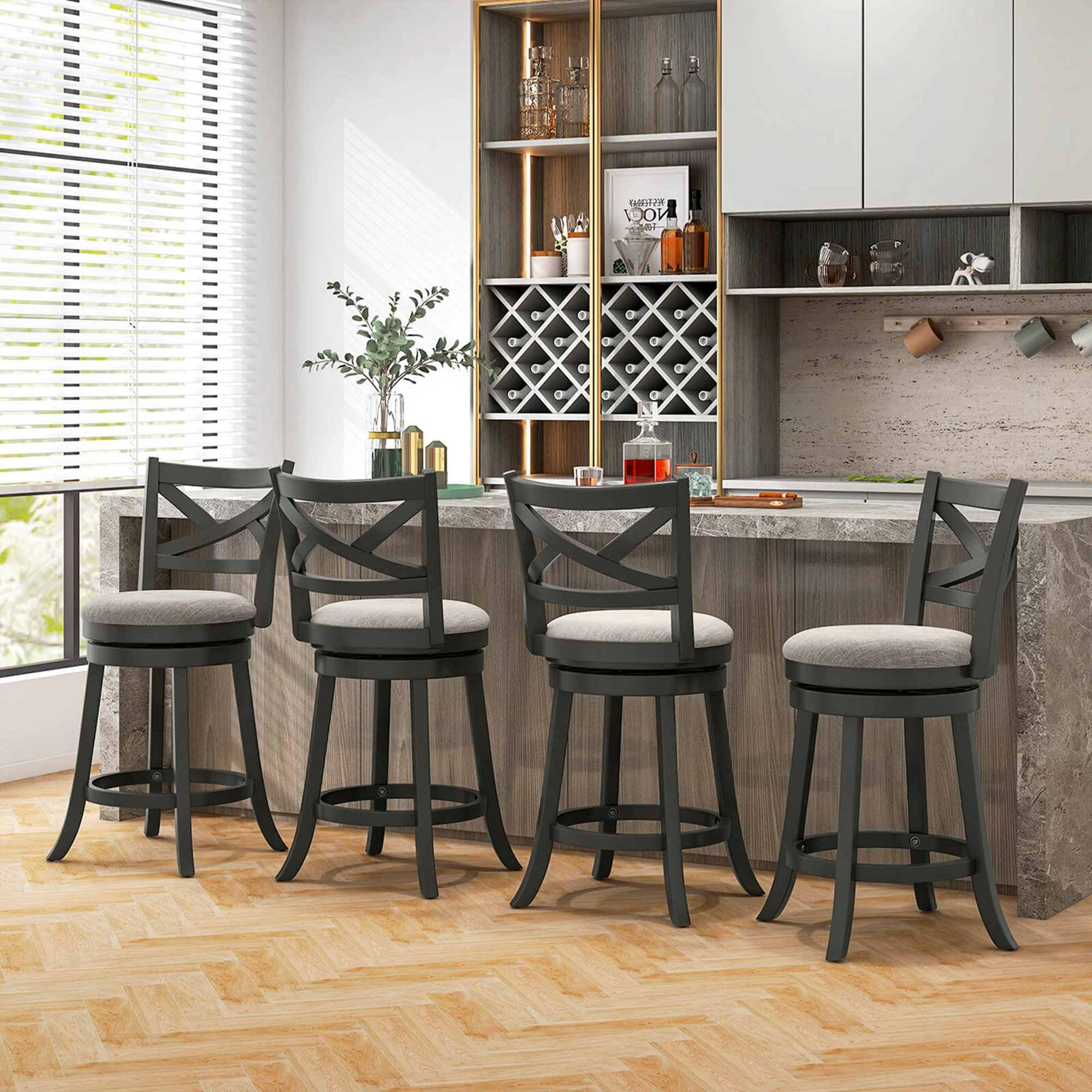 August Grove® Swivel Bar Stools Counter Height Chairs With Hollow Back ...