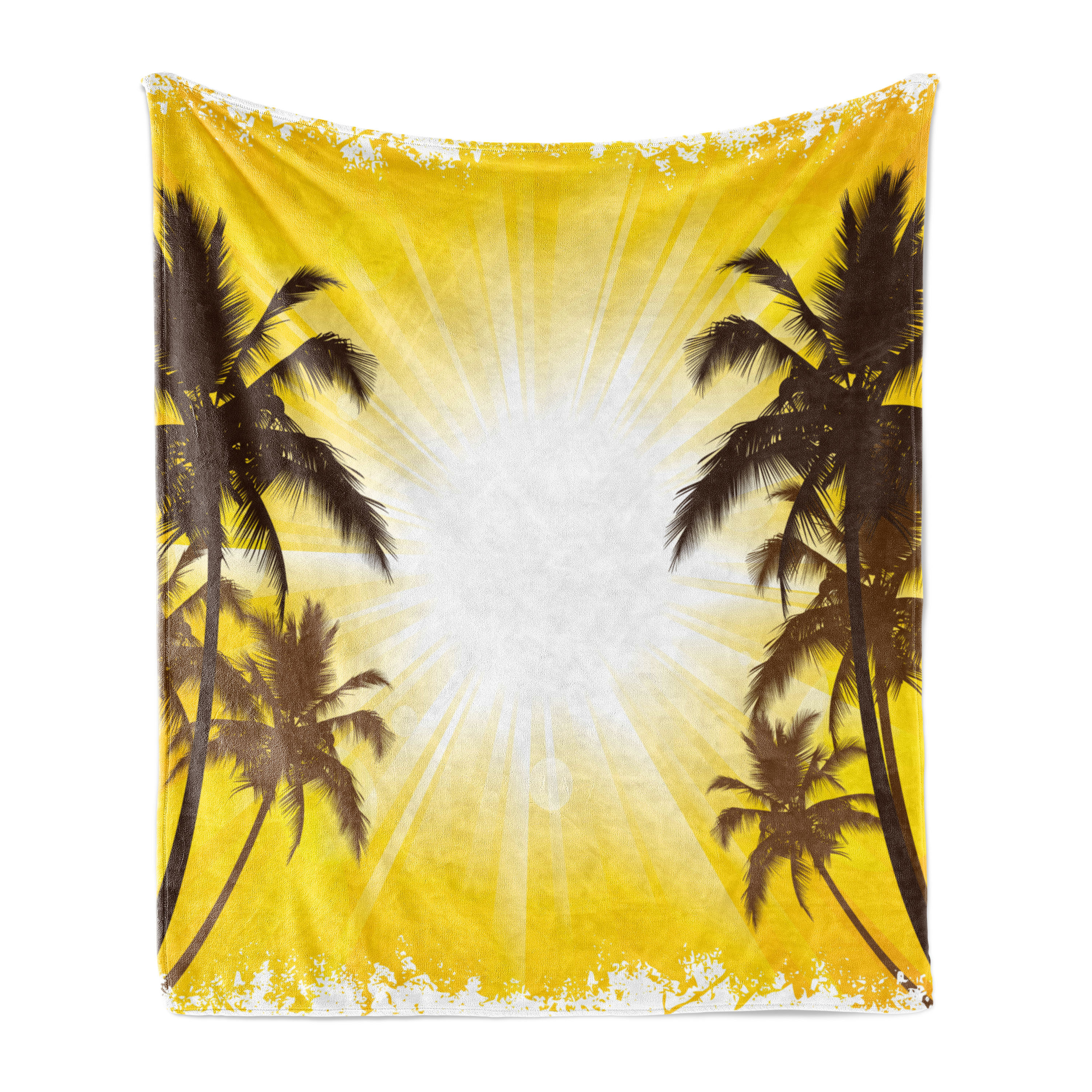 Ambesonne Tropical Fleece Throw Blanket Place with Palm Trees Yellow ...