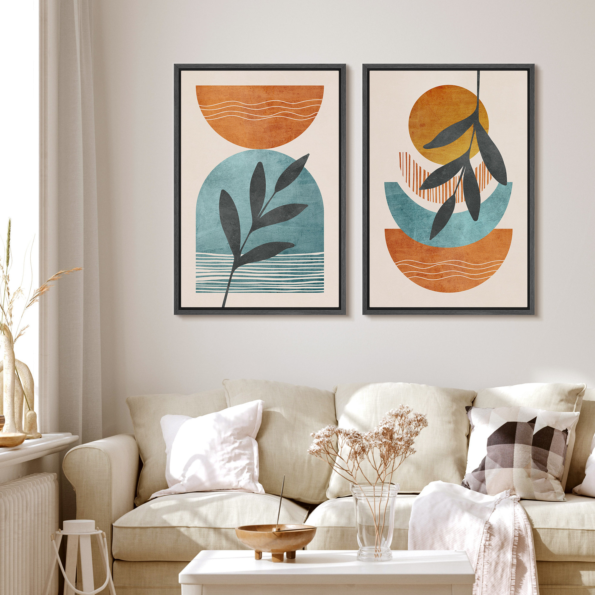 IDEA4WALL Mid Century Shape Orange Green Pastel Polygon Abstract Modern ...