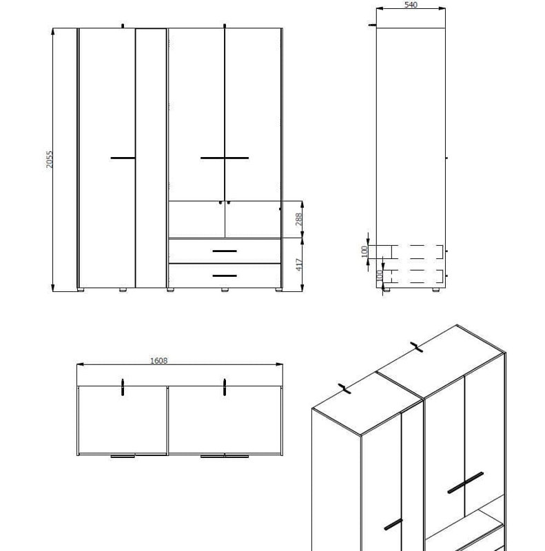 Latitude Run Rylora Grey Oak 4-door Wardrobe With 2 Drawers Modern ...