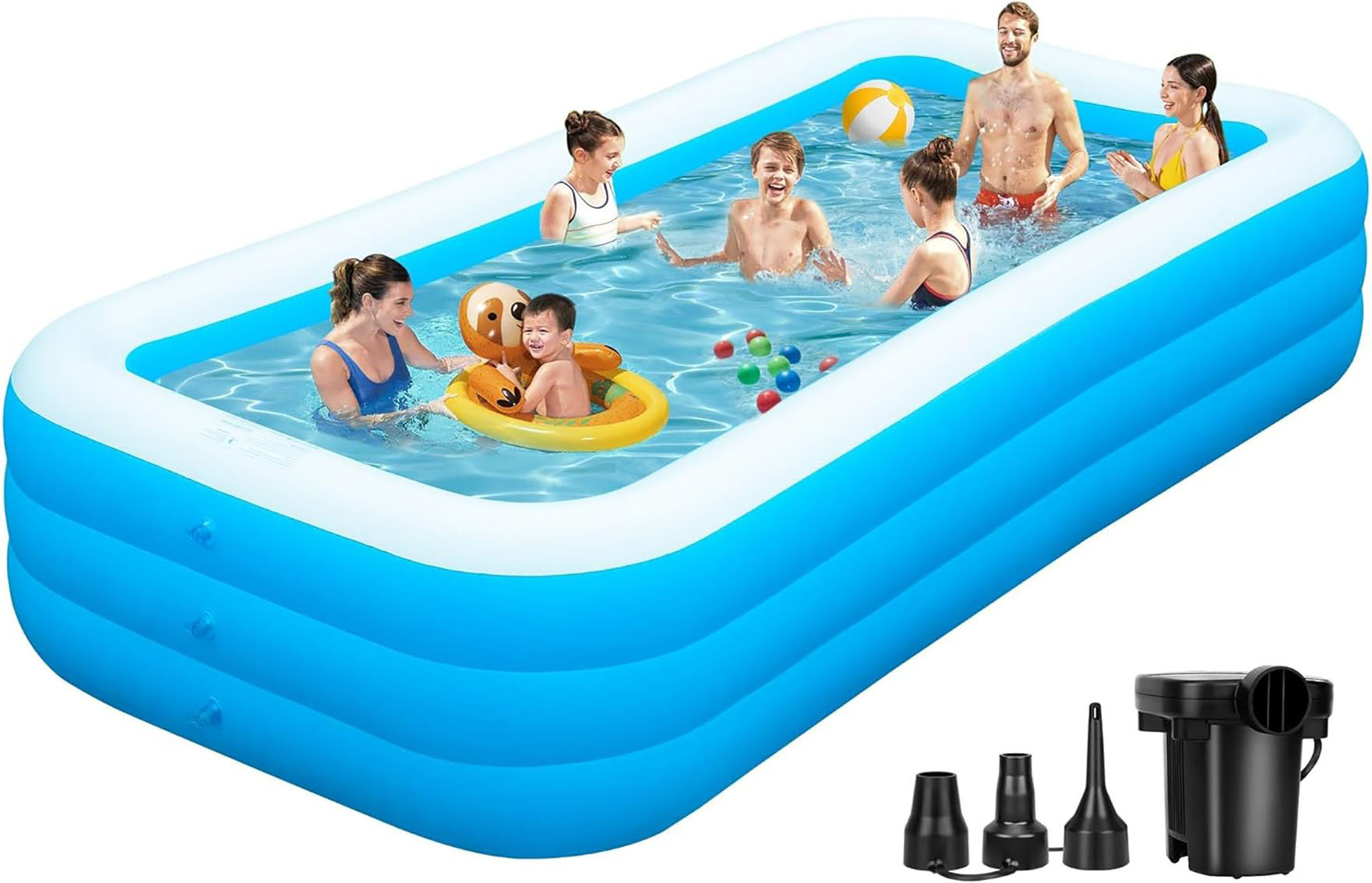 Masoter Inflatable Pool with Pump, 130" x 72" x 22" Full-Sized Blow Up ...