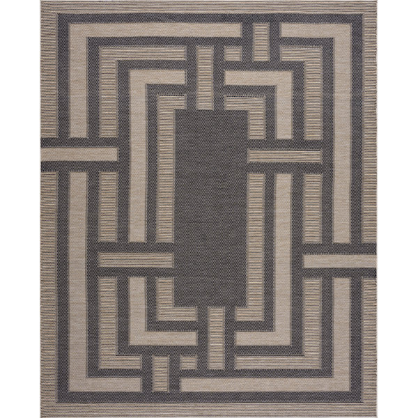 George Oliver Amanda Geometric Black & Beige Indoor / Outdoor Area Rug ...