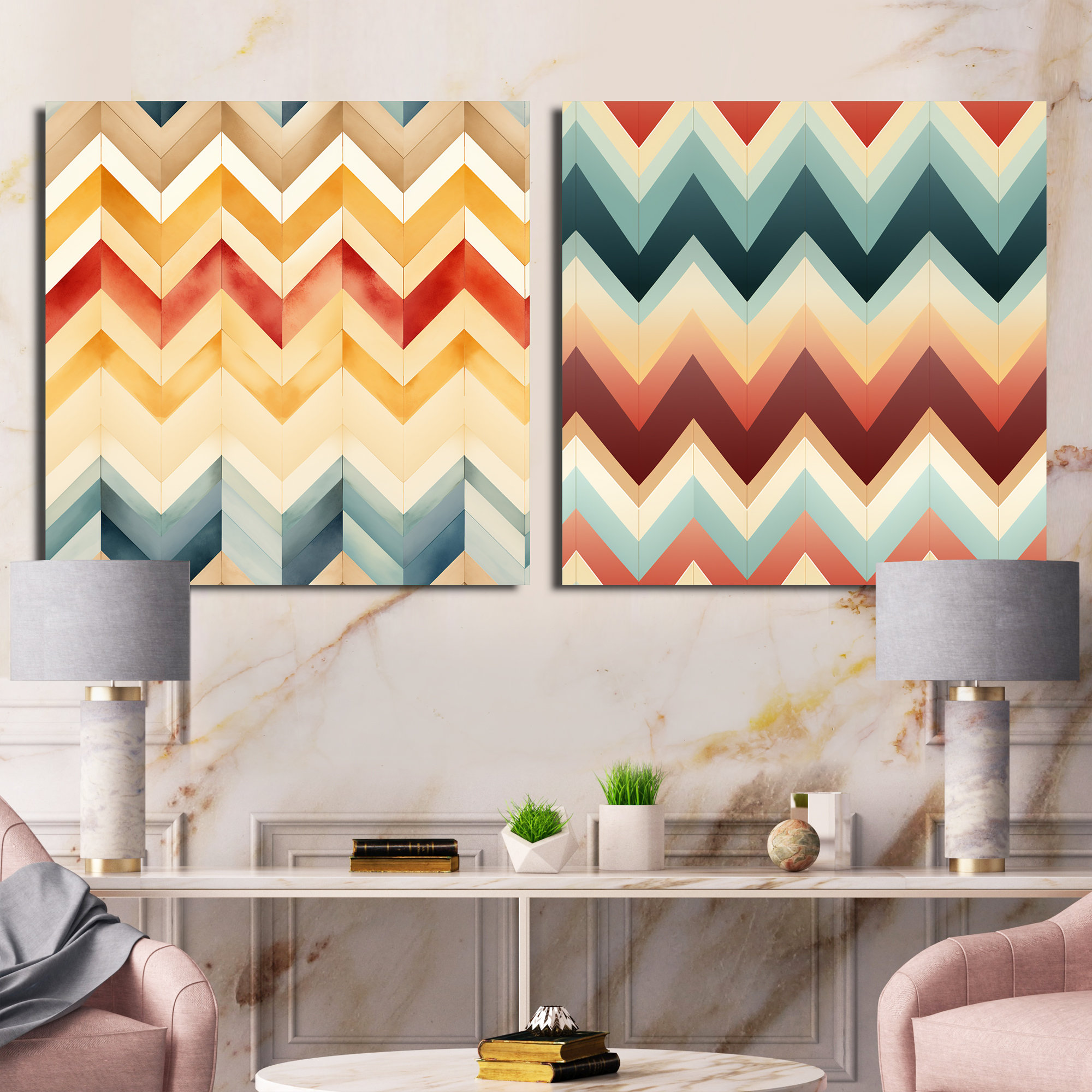 Design Art Vintage Boho Ivory Chevron - Abstract Shapes Square Collage ...