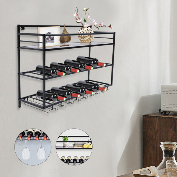 17 Stories 31 Inch Wall Mounted Wine Display Shelf | Wayfair