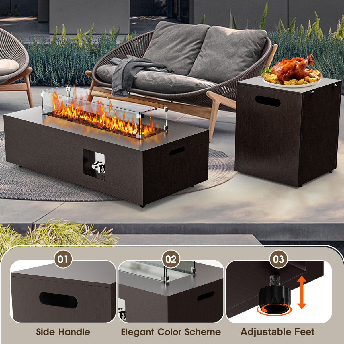 Latitude Run® Elara 12.6"H X 42"W Propane Outdoor Gas Fire Pit Table ...