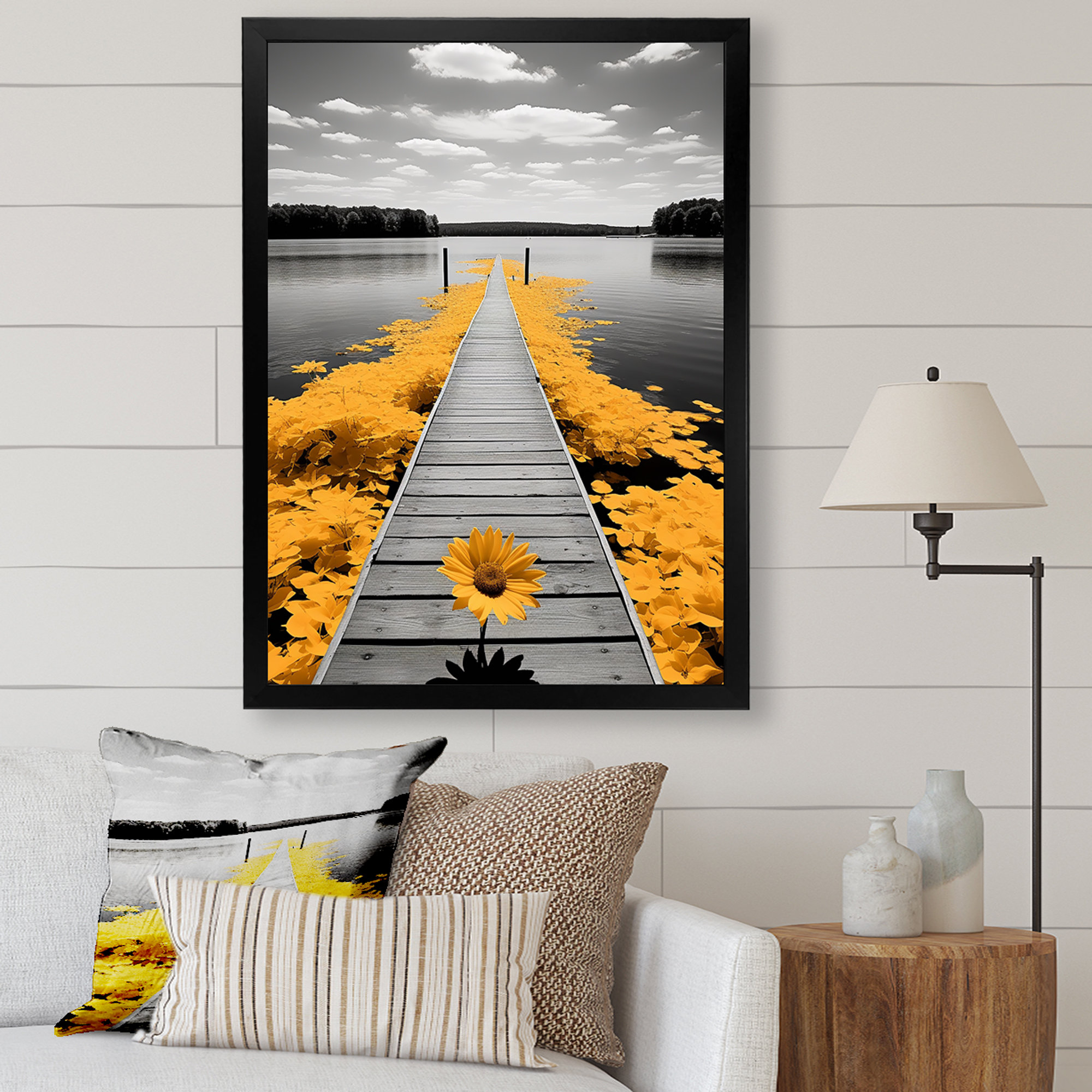 Millwood Pines Beiba Yellow Gray Lake Lakeside Retreat I Framed On ...