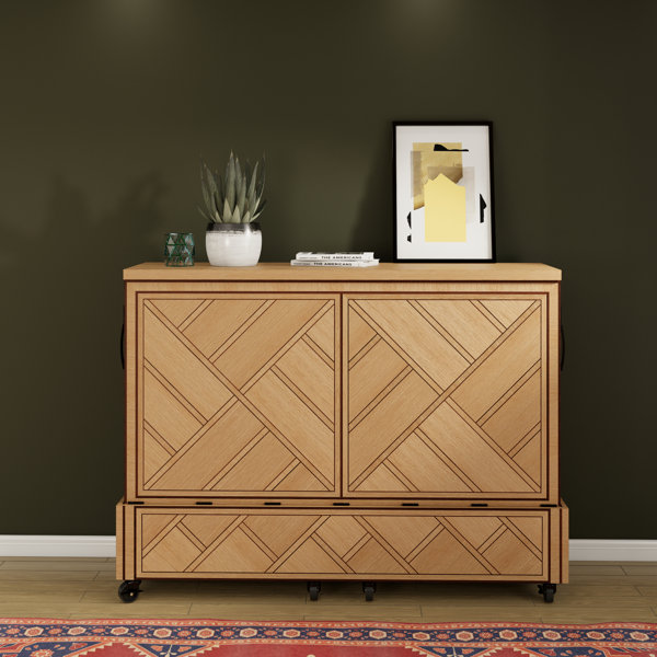 Foundry Select Ambrosia Queen Solid Wood Rolling Cabinet Bed with ...