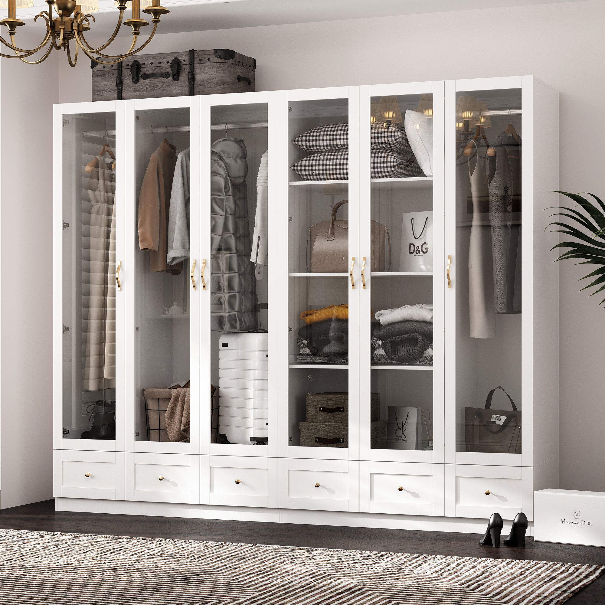 Latitude Run® 6- Door Closet System With 4 Shelves And 6 Drawer | Wayfair