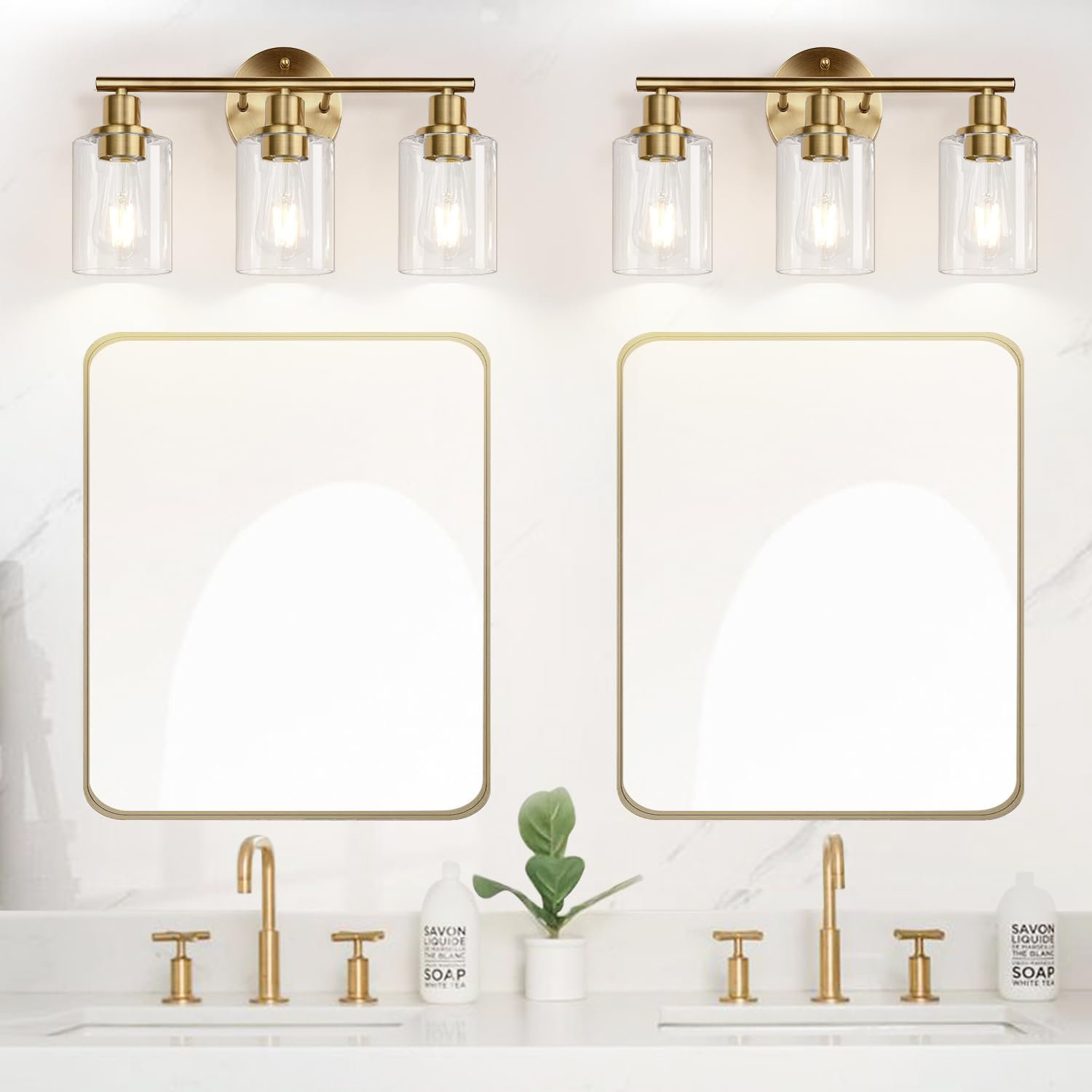 Everly Quinn Modern Brushed Brass Bathroom Wall Light Fixture With ...
