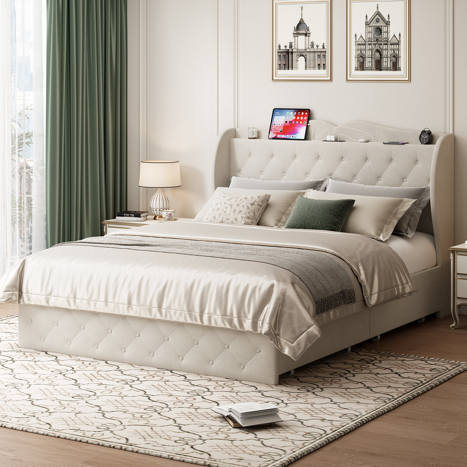 House of Hampton® 48.4'' Bed Frame with 4 Storage Drawers and Headboard ...