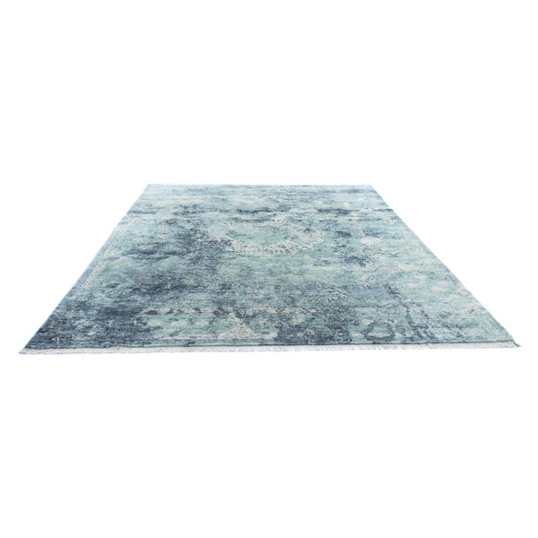 Ebern Designs Moris Hand Knotted Wool/Silk/Cotton Green/Blue Indoor ...