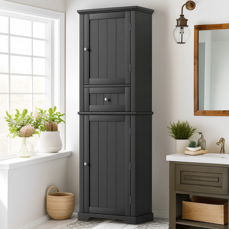 Latitude Run® Tall Linen Bathroom Storage Cabinet with with Adjustable ...