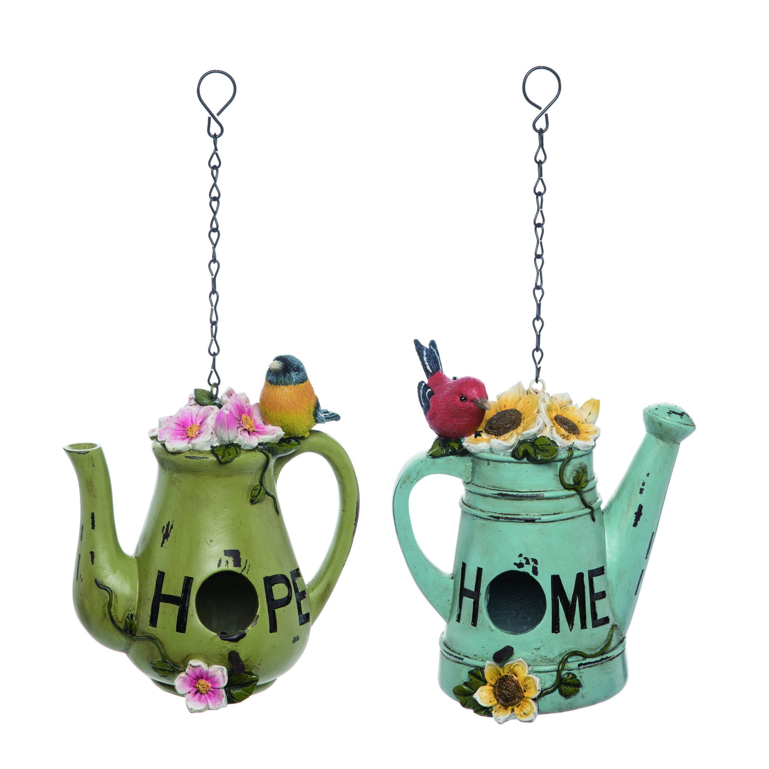 Ophelia & Co. Resin Bird & Flower Home and Welcome Watering Can Feeder ...