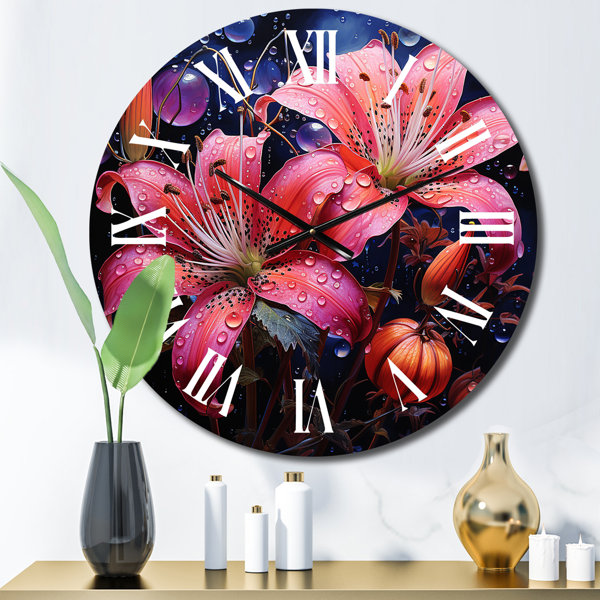 East Urban Home Pink and Purple Fuchsia Fantasy III - Floral Wall Clock ...