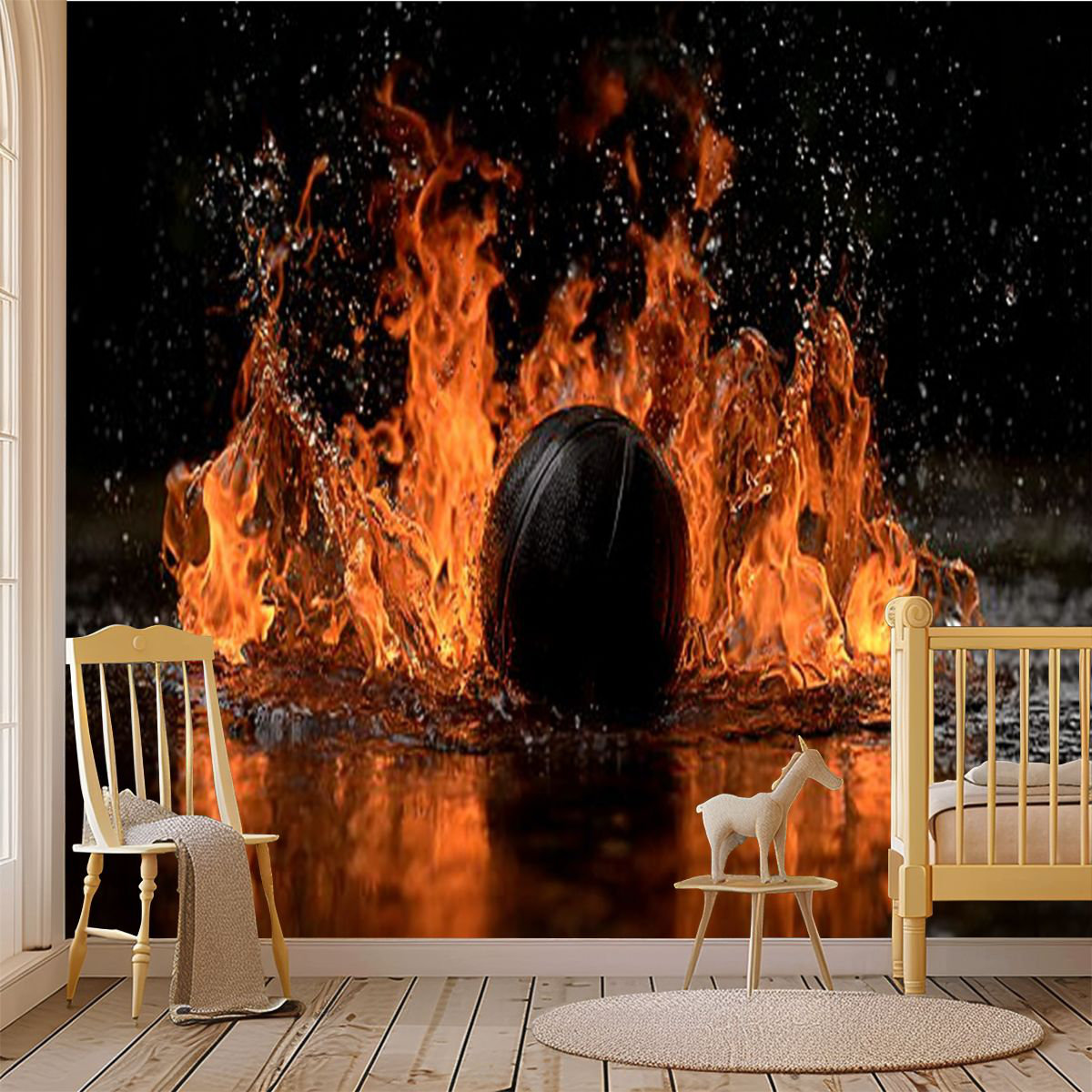 Latitude Run® Peel and Stick Wallpaper Wall Mural Flames Sports Ball ...