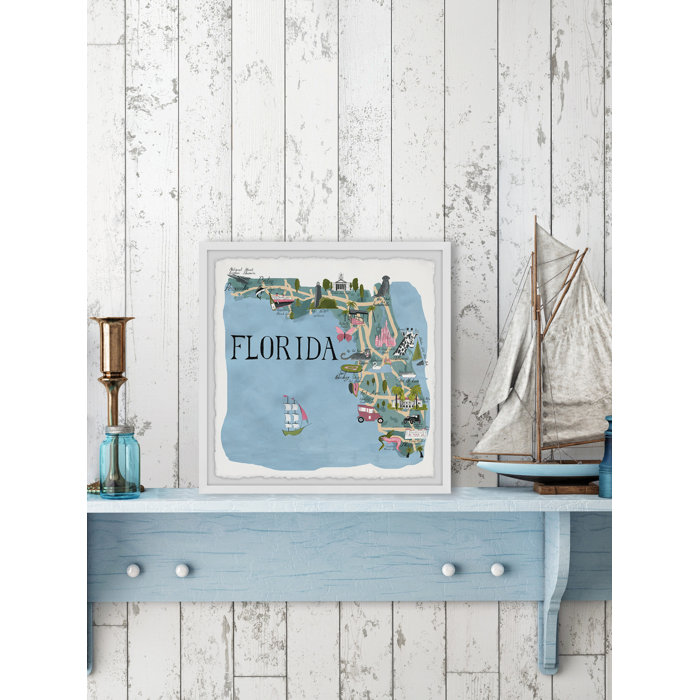 Trinx 'Illustrated Map Of Florida' Picture Frame Print on Paper ...