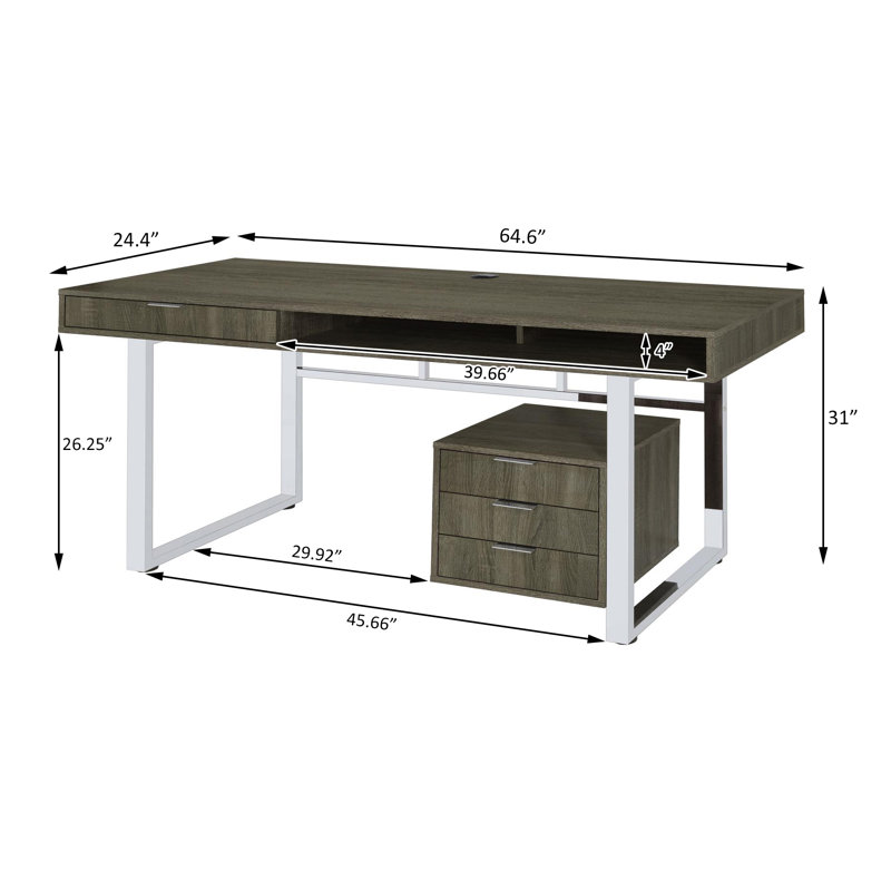 Ivy Bronx Lacari 64.6'' W Rectangle Computer Desk in Weathered Gray and ...