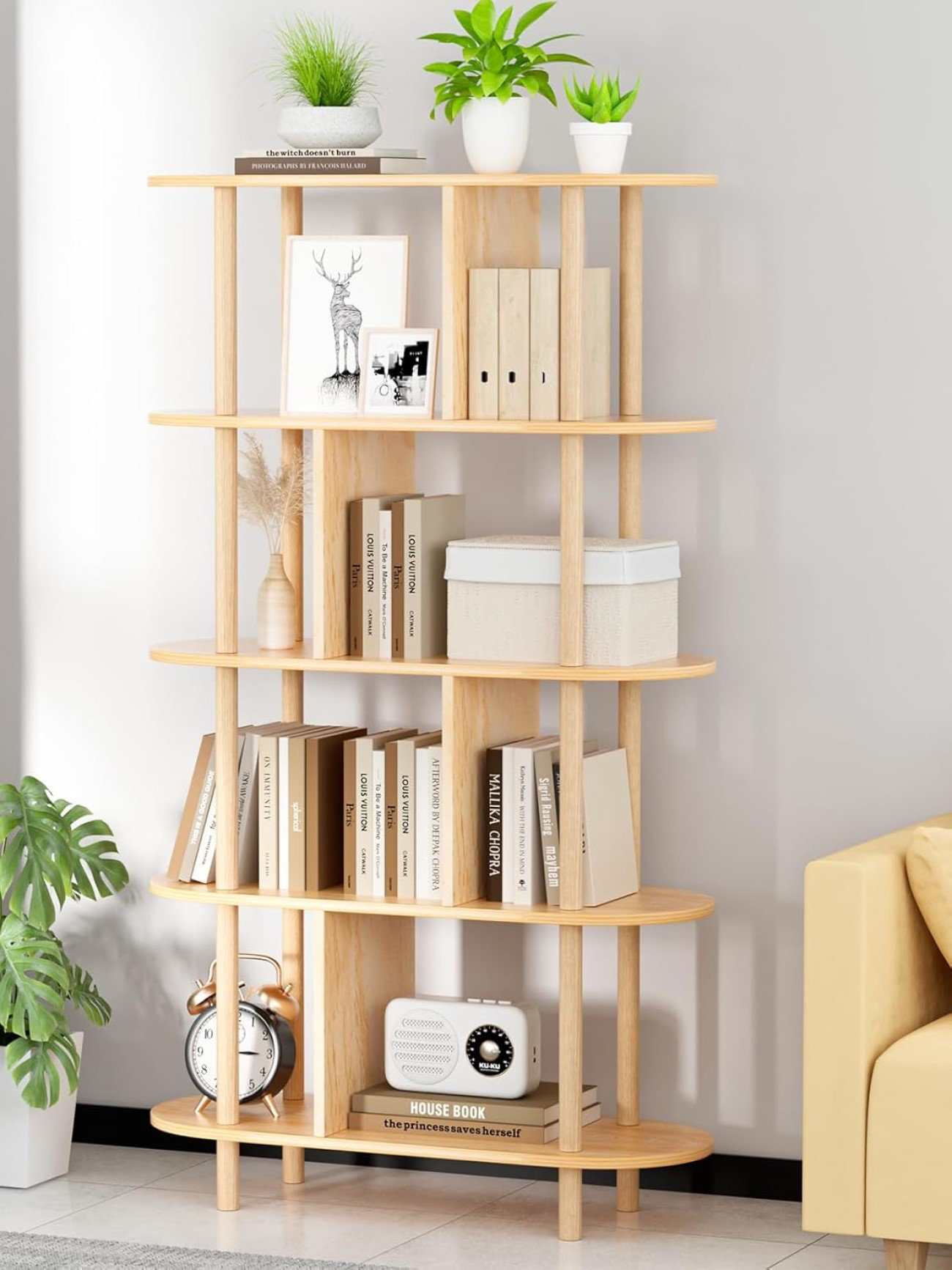 Latitude Run® 5-Tier Wooden Shelf Bookcase Modern Open Bookshelf ...