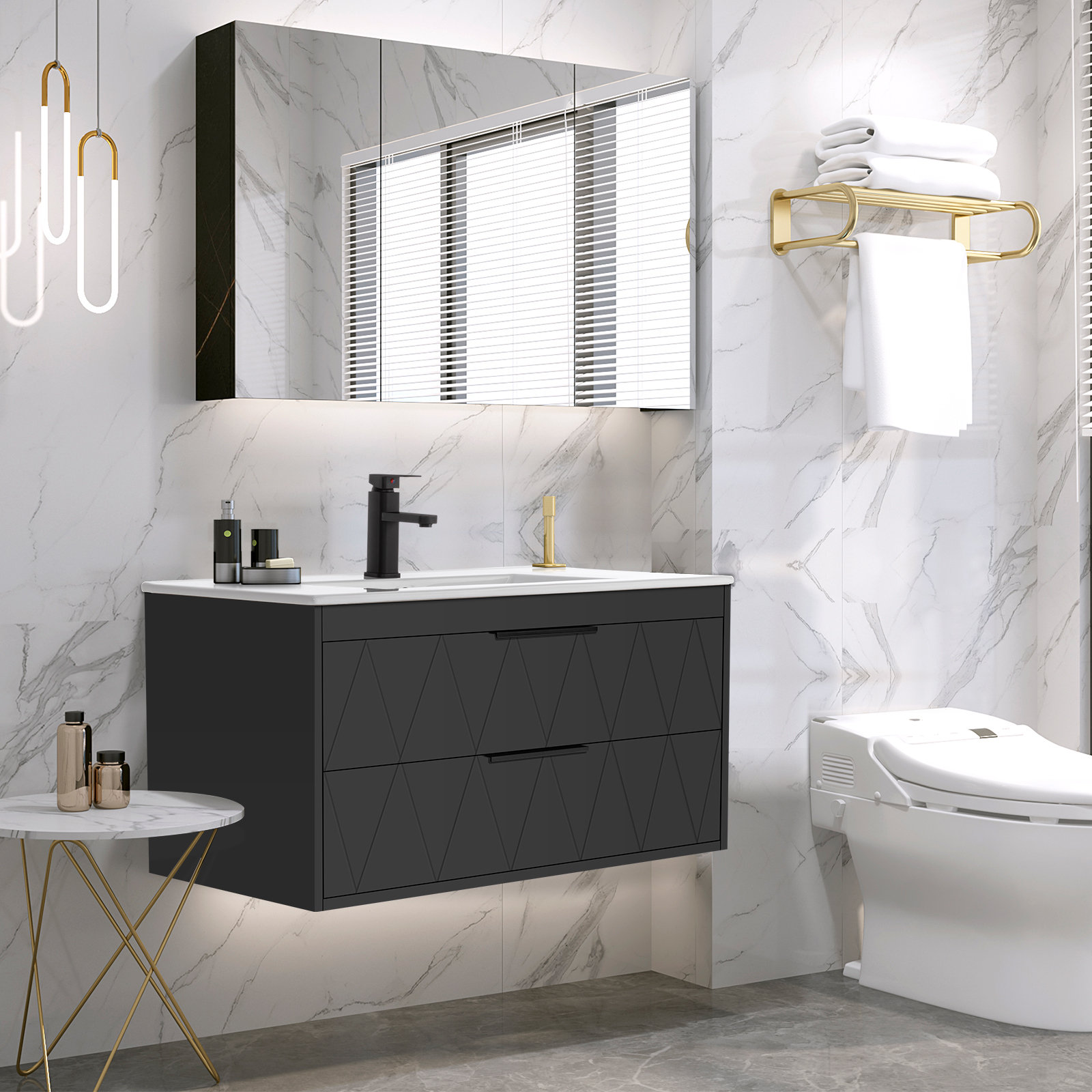 Charlton Home® Grazio 36'' Wall Mounted Floating Bathroom Vanity Set ...