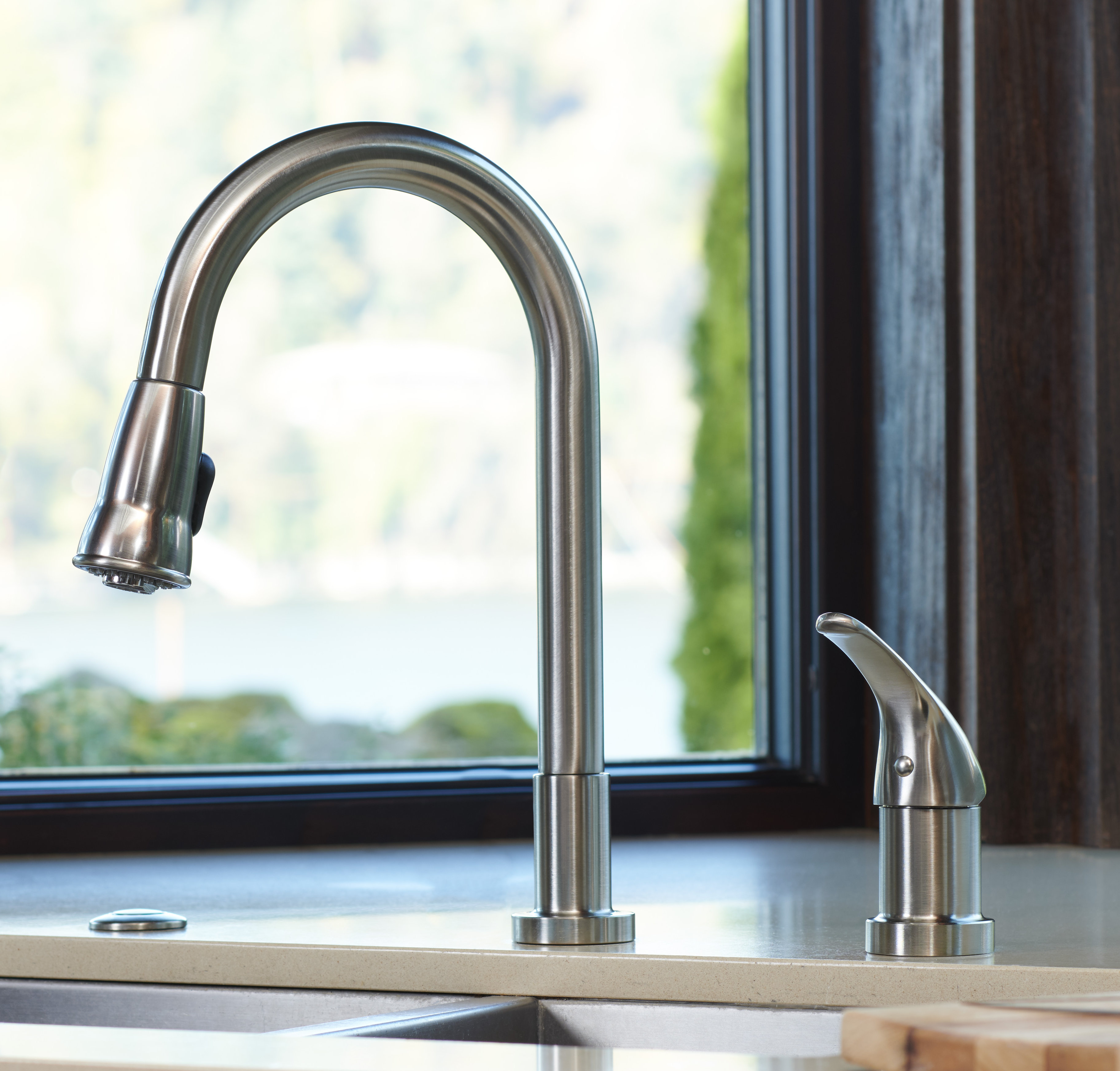 Pacific Bay Grandview Pull Down Single Handle Kitchen Faucet with Soap ...