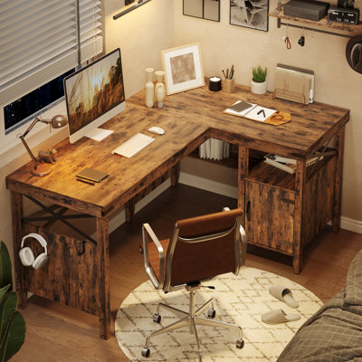 Cozynest Rosewood L-Shaped Solid Wood desks | Wayfair