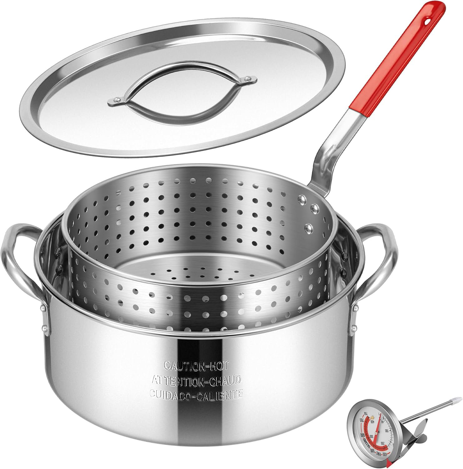 VIVOHOME 10Qt Stainless Steel Fish Fryer Pot With Thermometer And Lid ...
