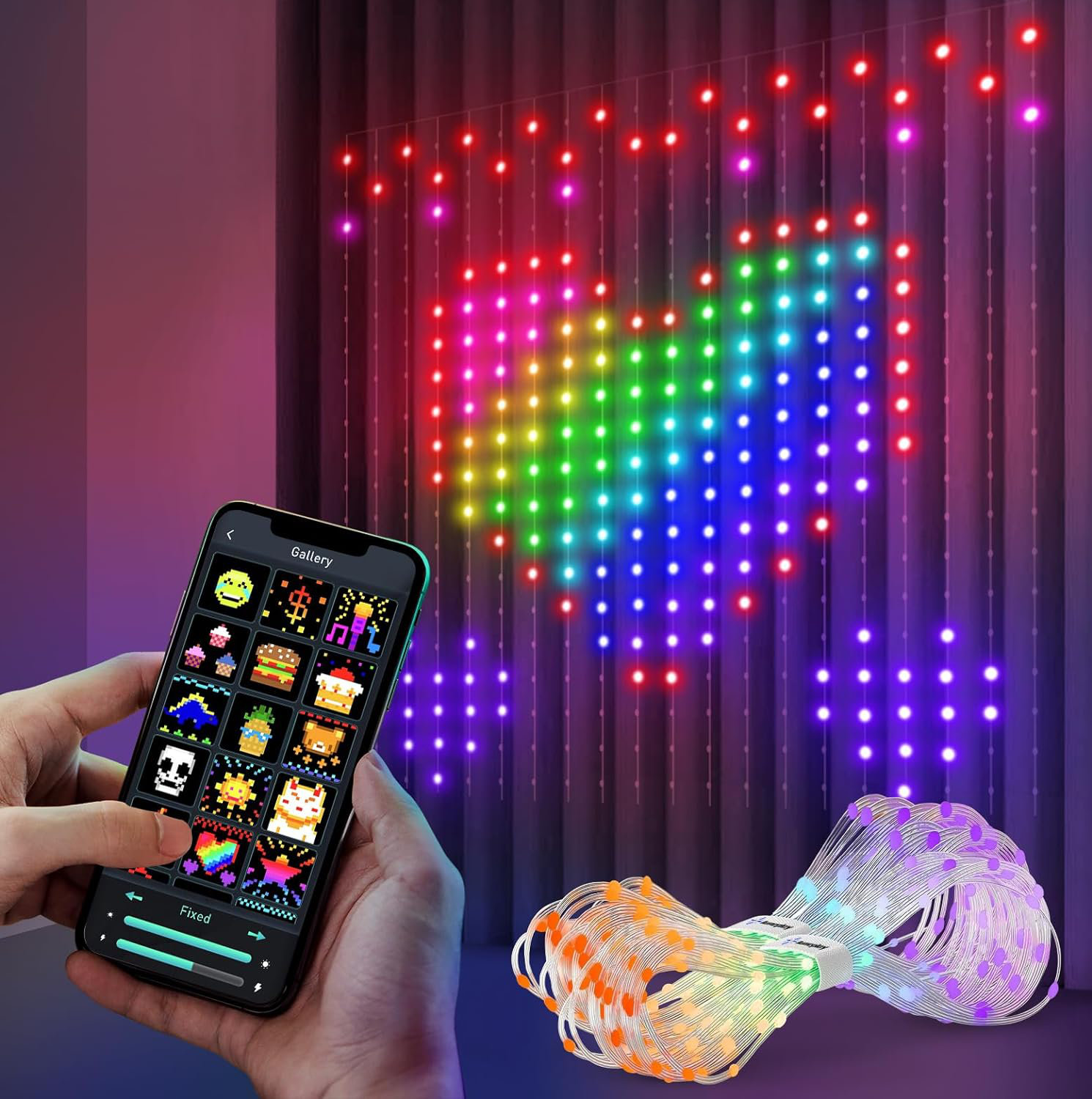 Arlmont & Co. LED Smart Curtain Light With APP, LED Curtain Lights With ...
