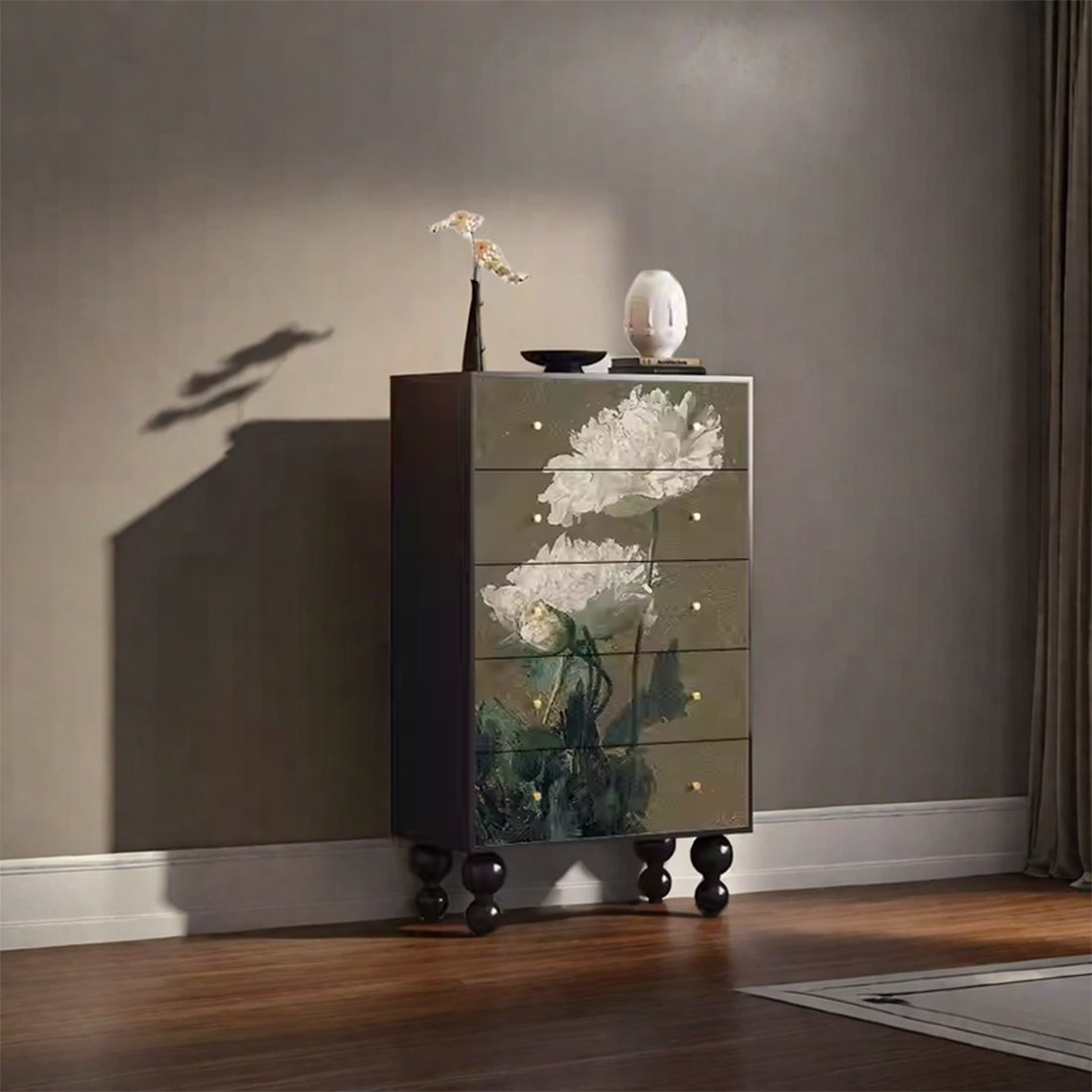 interanest Walnut Wood Storage Cabinet with 5 Solid Drawers | Wayfair