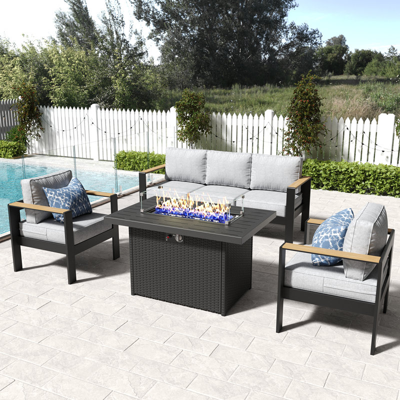 Latitude Run® Outdoor Aluminum Furniture Set with Fire Pit Table ...