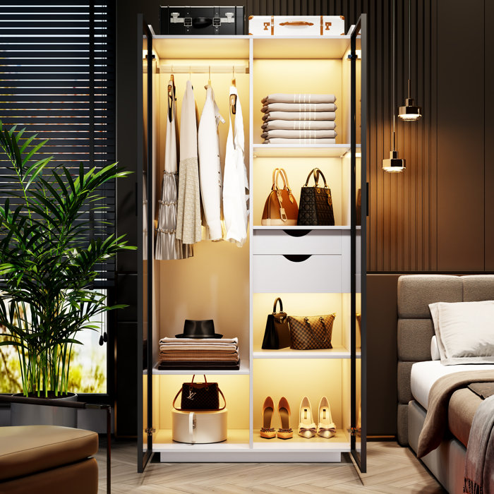 Latitude Run® 2-Door Wardrobe Armoire with LED Lights & Reviews | Wayfair