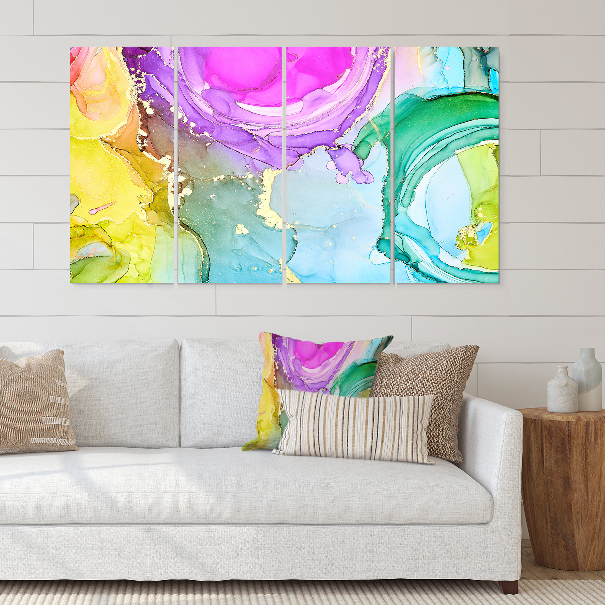 Everly Quinn " Turquoise And Purple Luxury Abstract Fluid Art IX " 4 ...