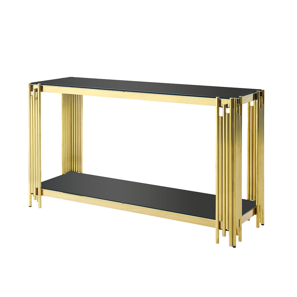 Everly Quinn Modern Glass Console Table, 55" Gold Sofa Table With ...