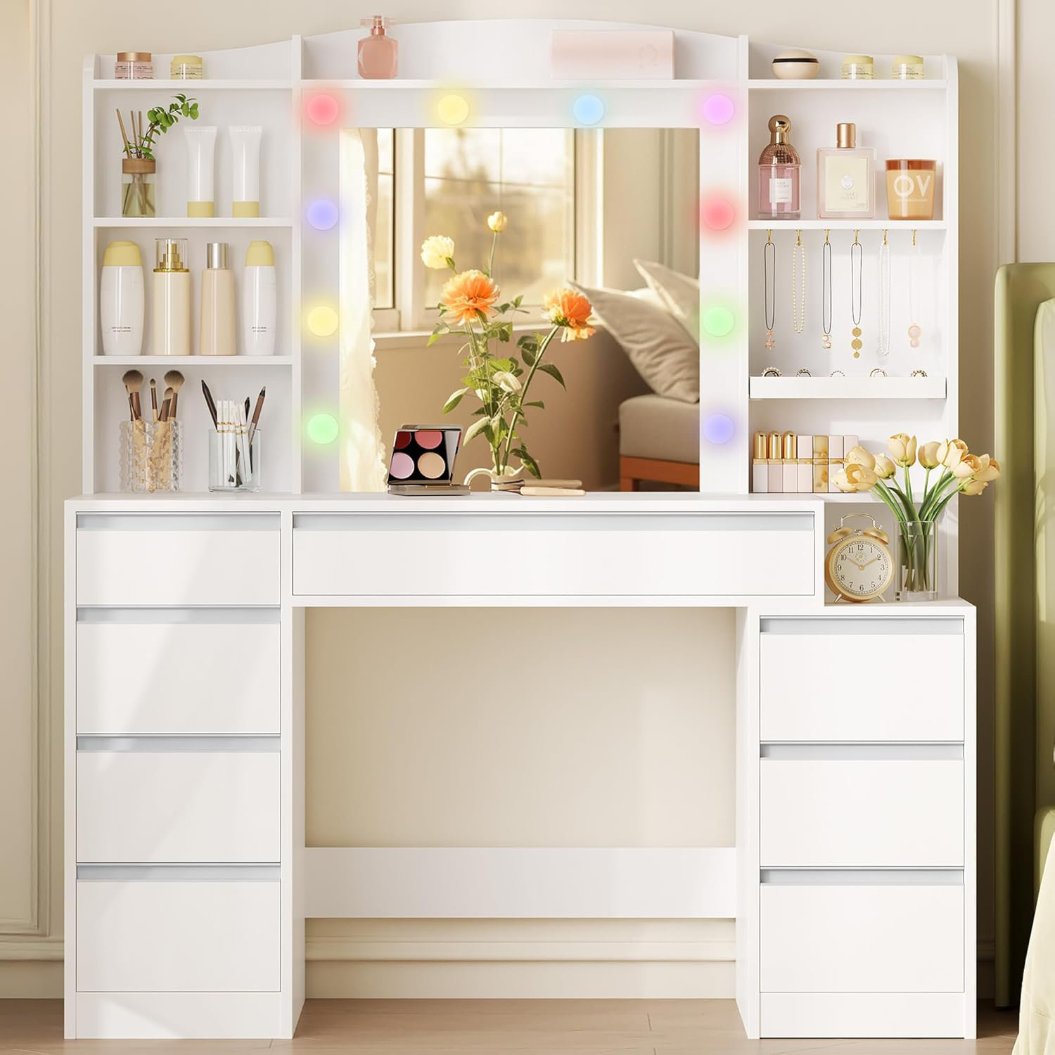 Latitude Run Dressing Table with 8 Drawers, Vanity Desk with Large ...