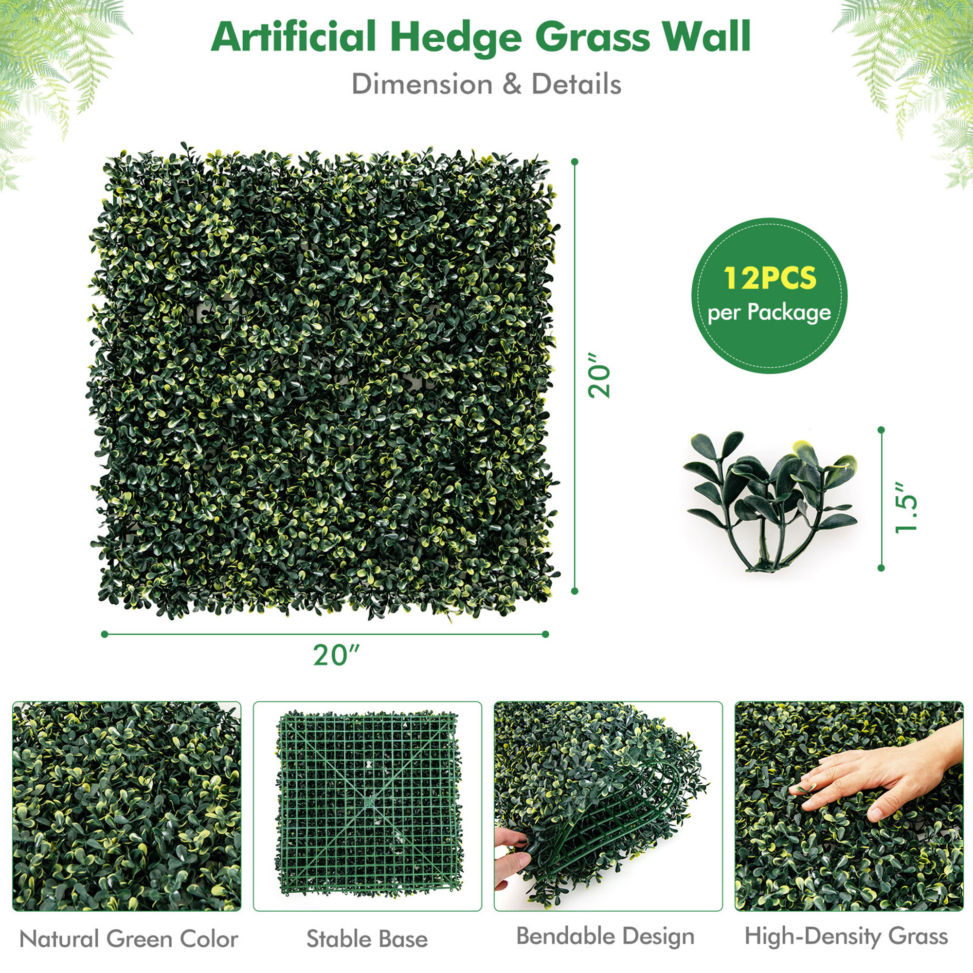 Gymax Artificial Peanut Leaf Hedges Plastic Decorative Fence Panel ...