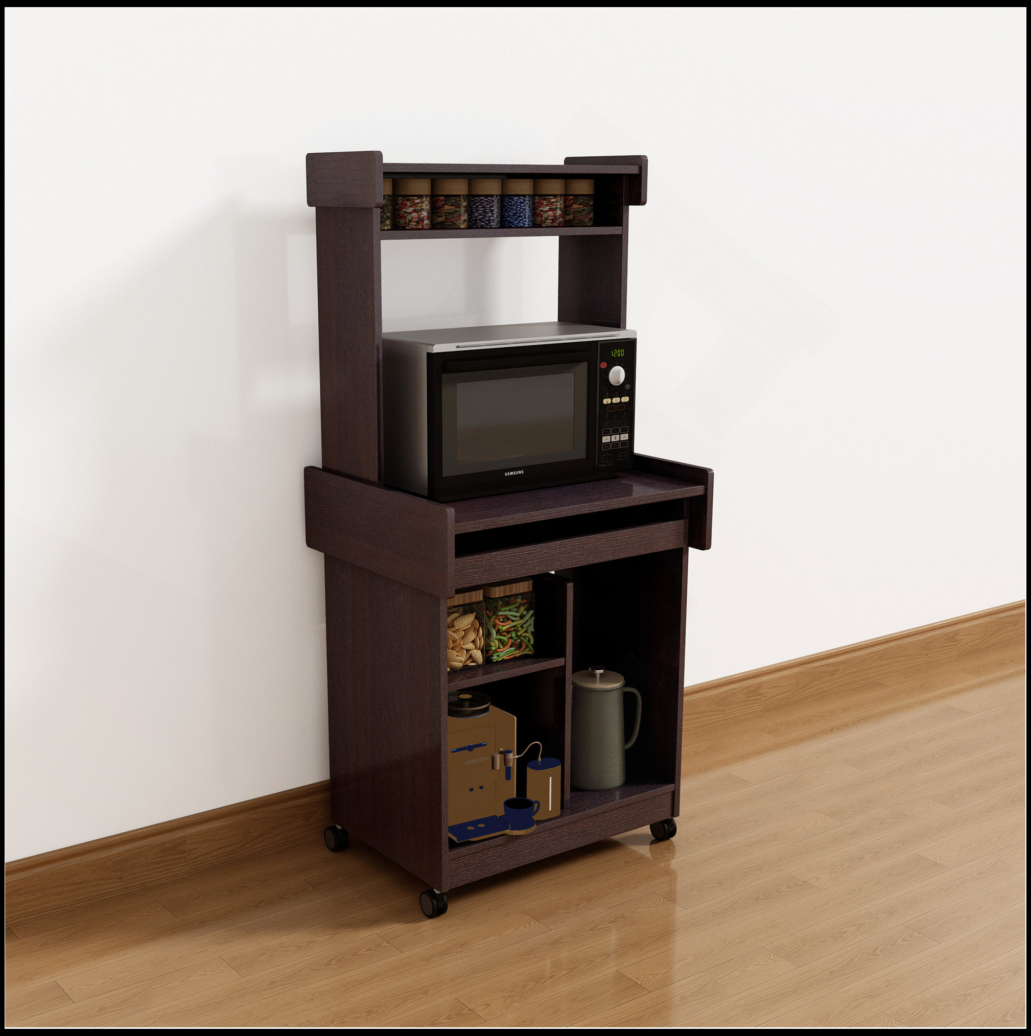 Ebern Designs Microwave Cart Coffee Station Computer Cart On Locking ...