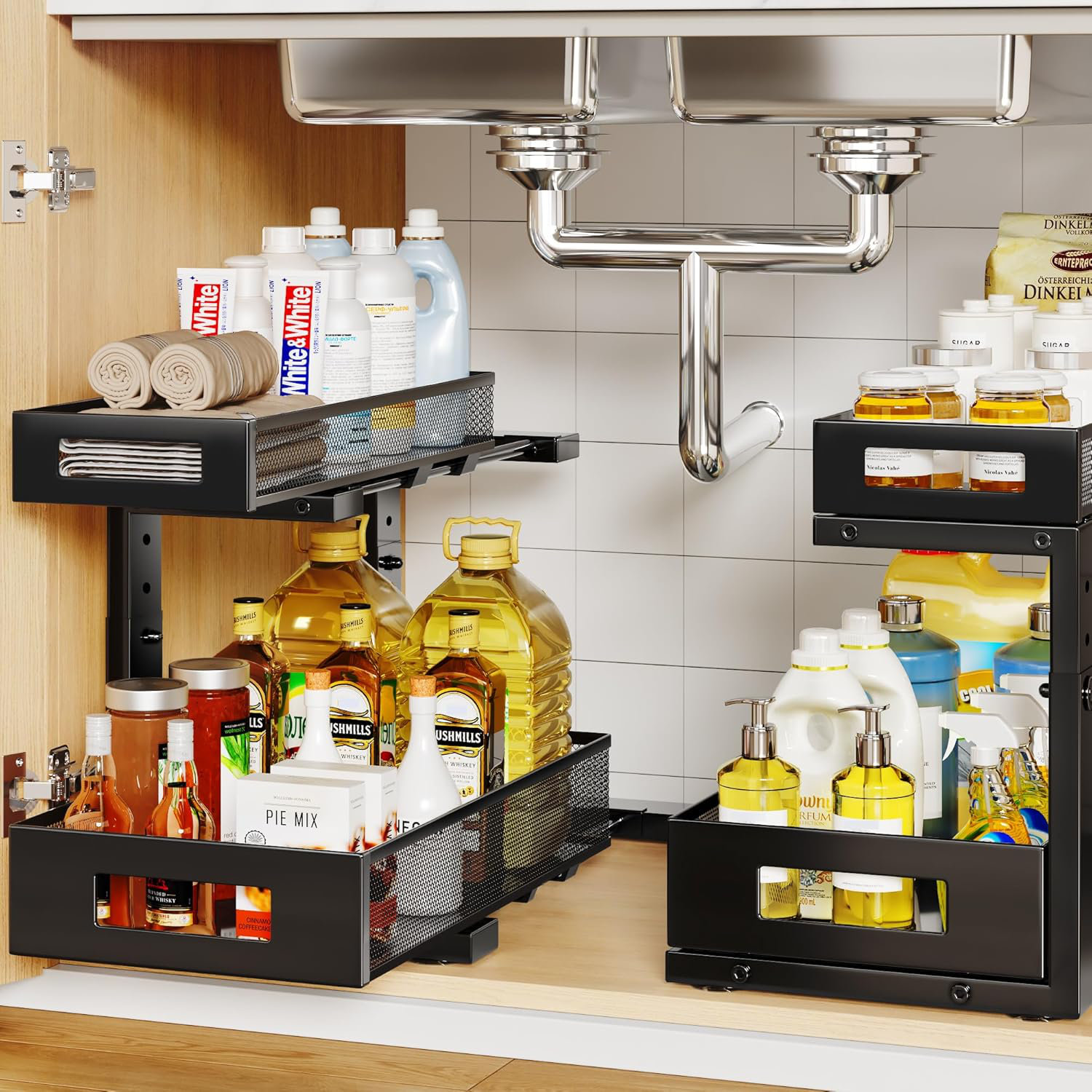 GOLWOB 2-Pack Under Sink Storage Organizer, Large 2-Tier Elegant Mesh ...