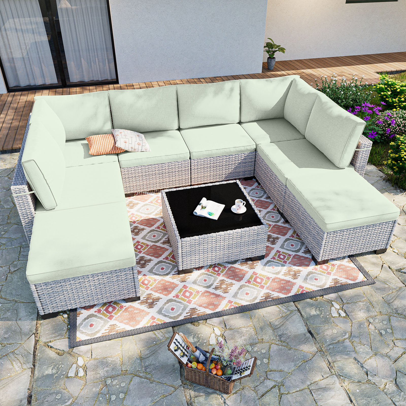 Latitude Run® 9-Piece Patio Furniture Set, Outdoor Patio Furniture with ...