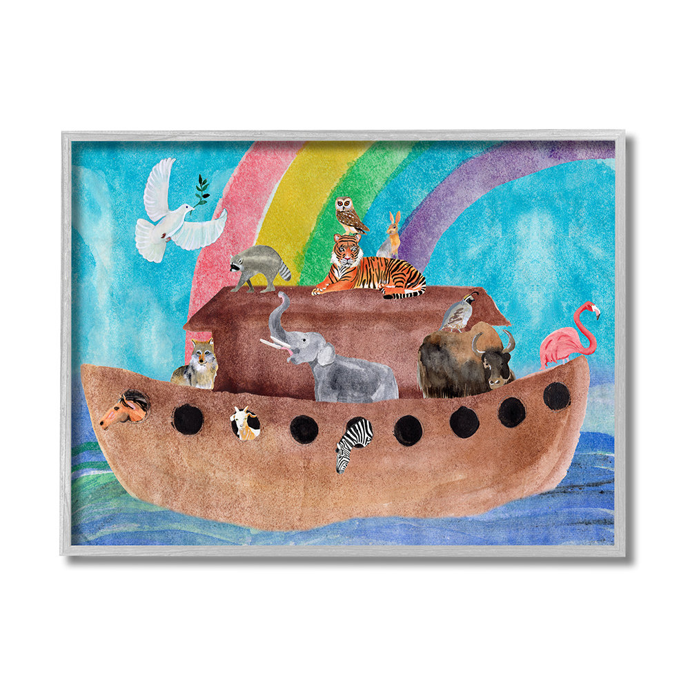 Indigo Safari Ac-682 Cute Animals Watercolor Noah's Ark Under Rainbow ...